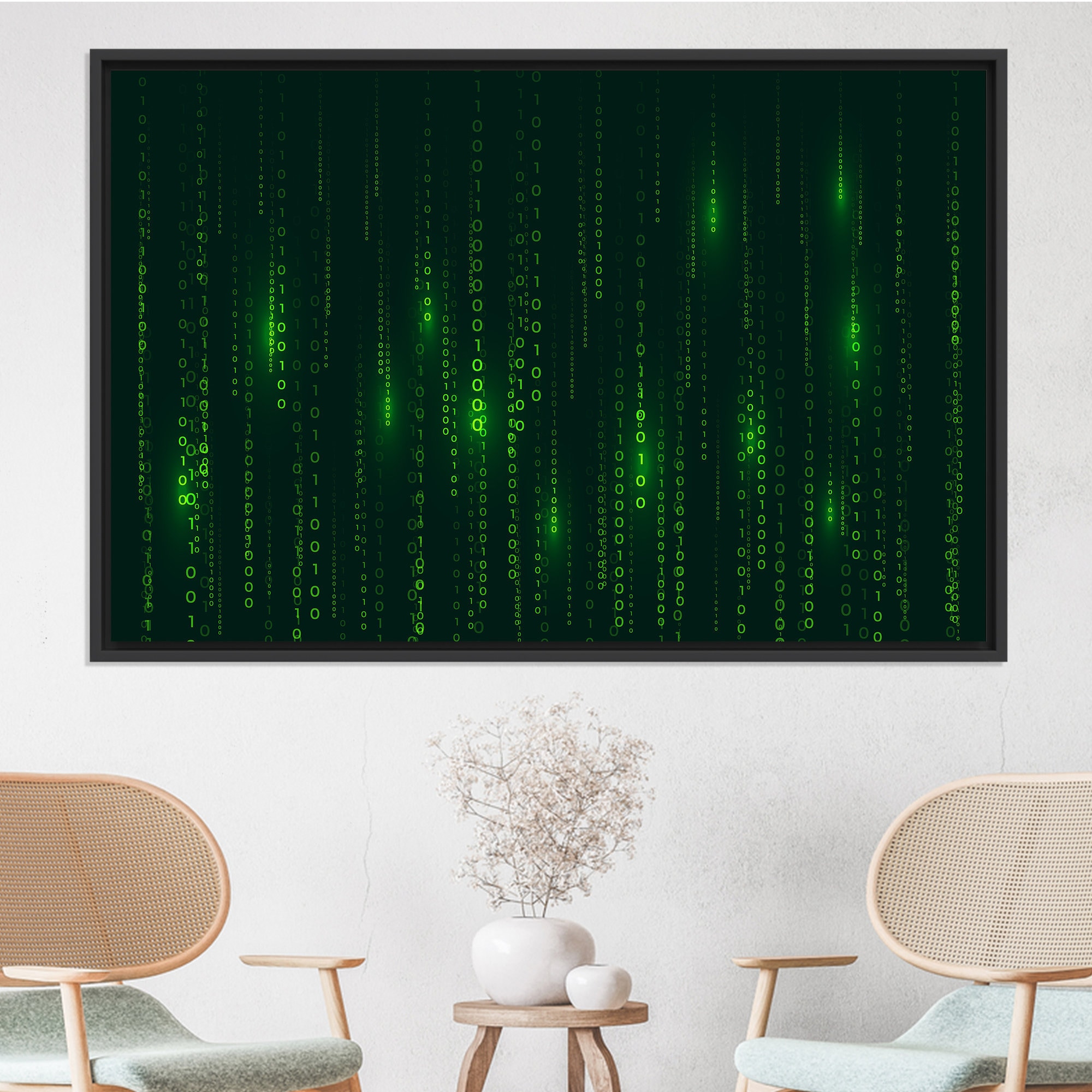 Matrix Code Wall Art – Green Digital Binary Canvas – Tech Inspired ...