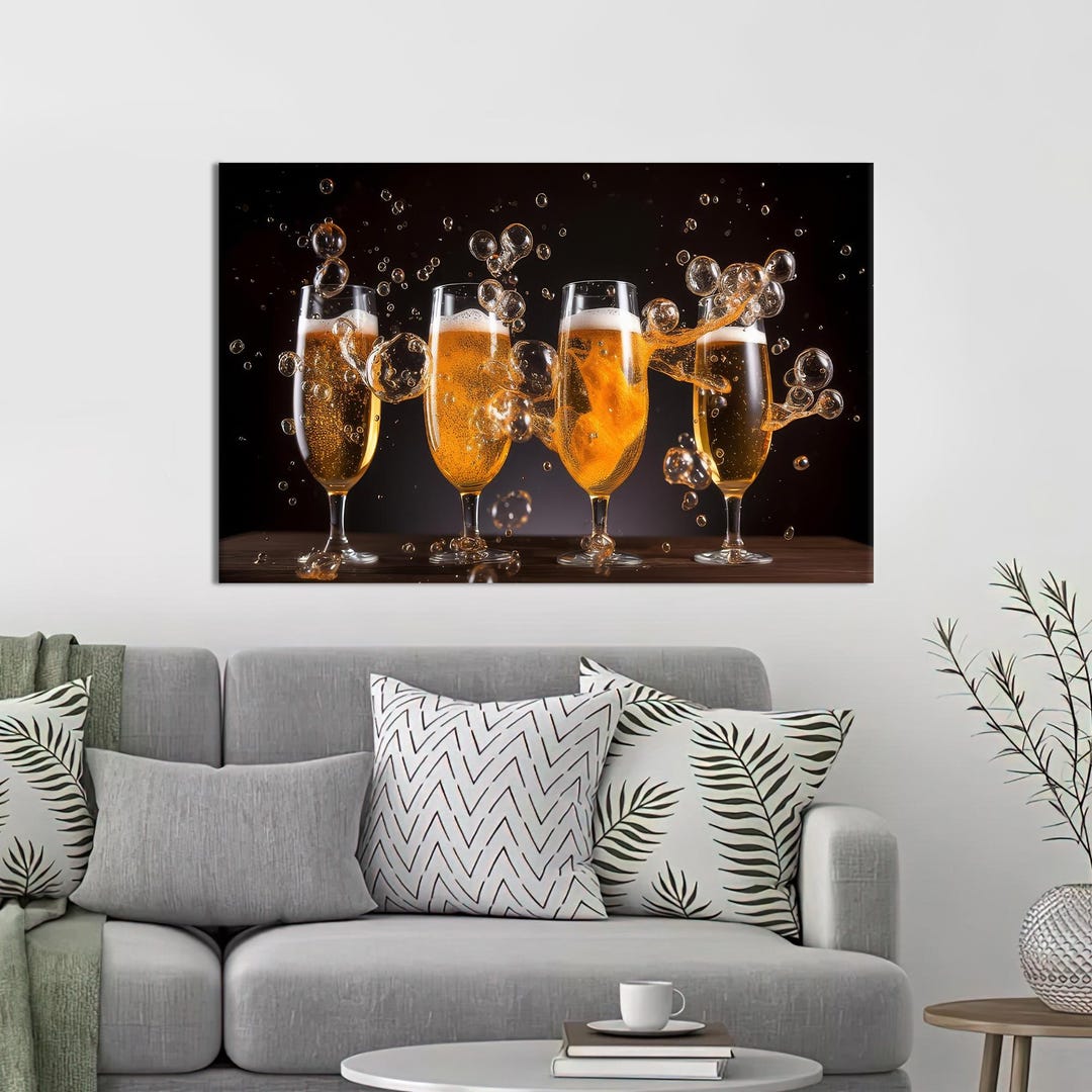 Beer Canvas Art: Modern Pub Wall Hanging, Champagne Decor - Etsy