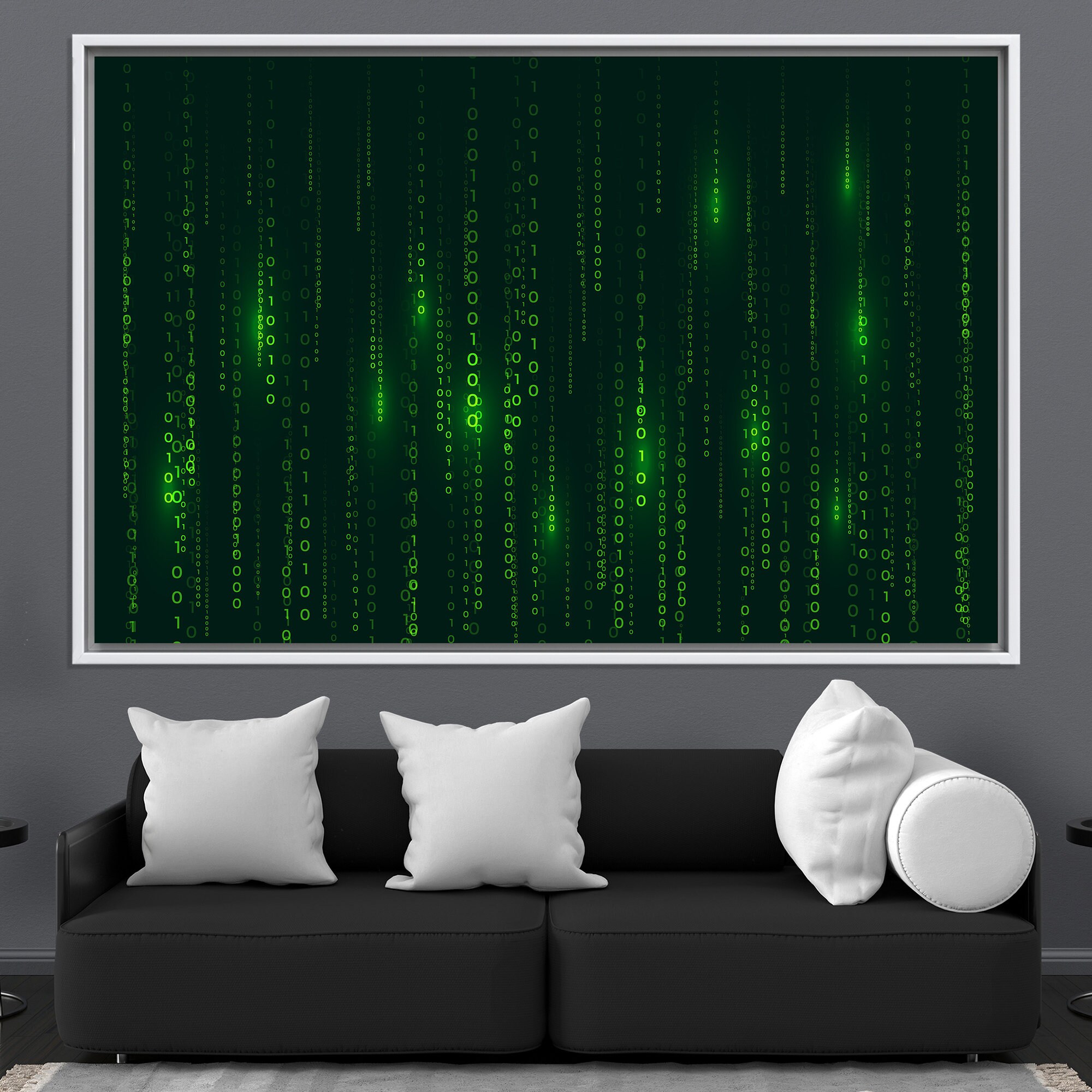 Matrix Code Wall Art – Green Digital Binary Canvas – Tech Inspired ...