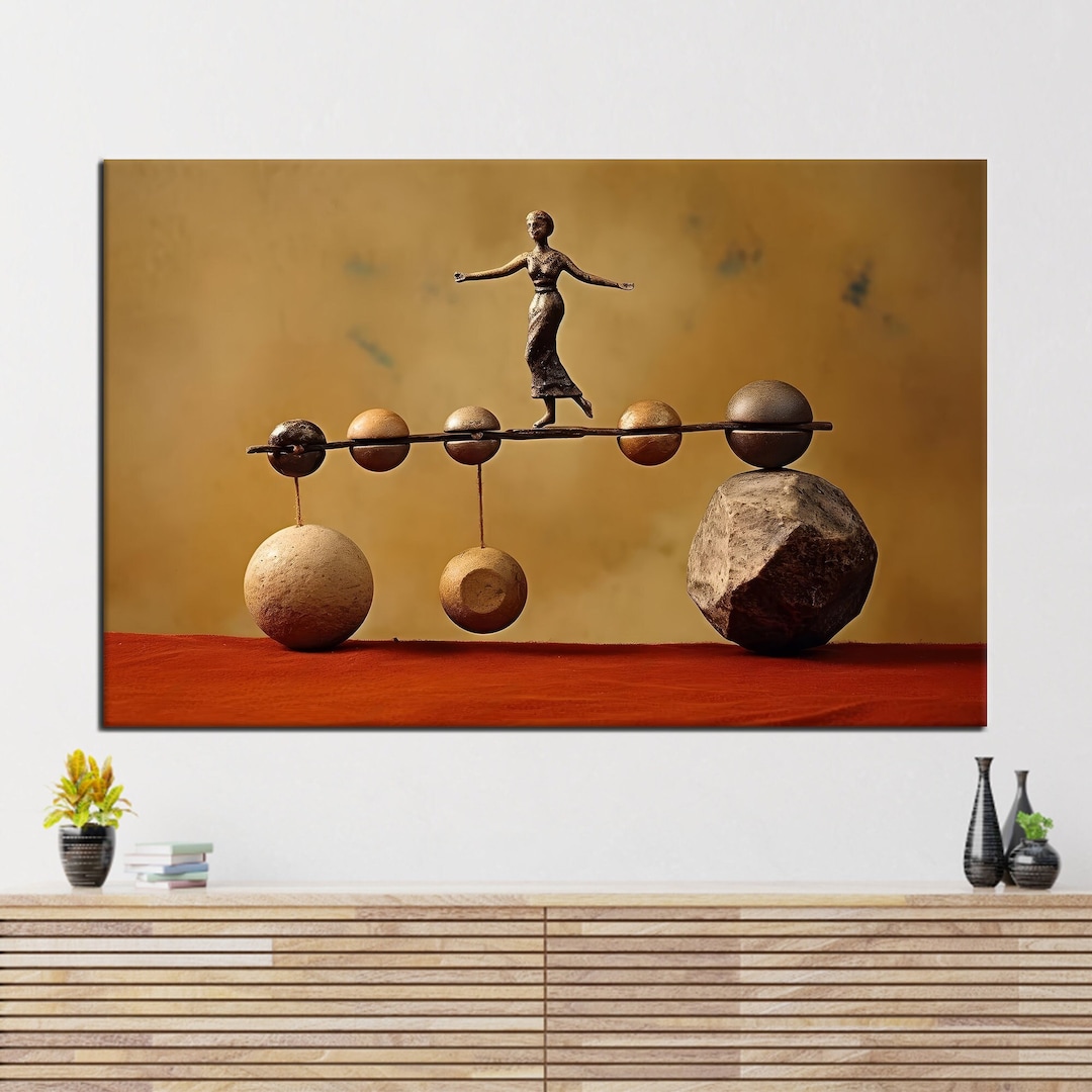 Balance Wall Art: Woman on Balancing Stones, Modern Framed Canvas - Etsy