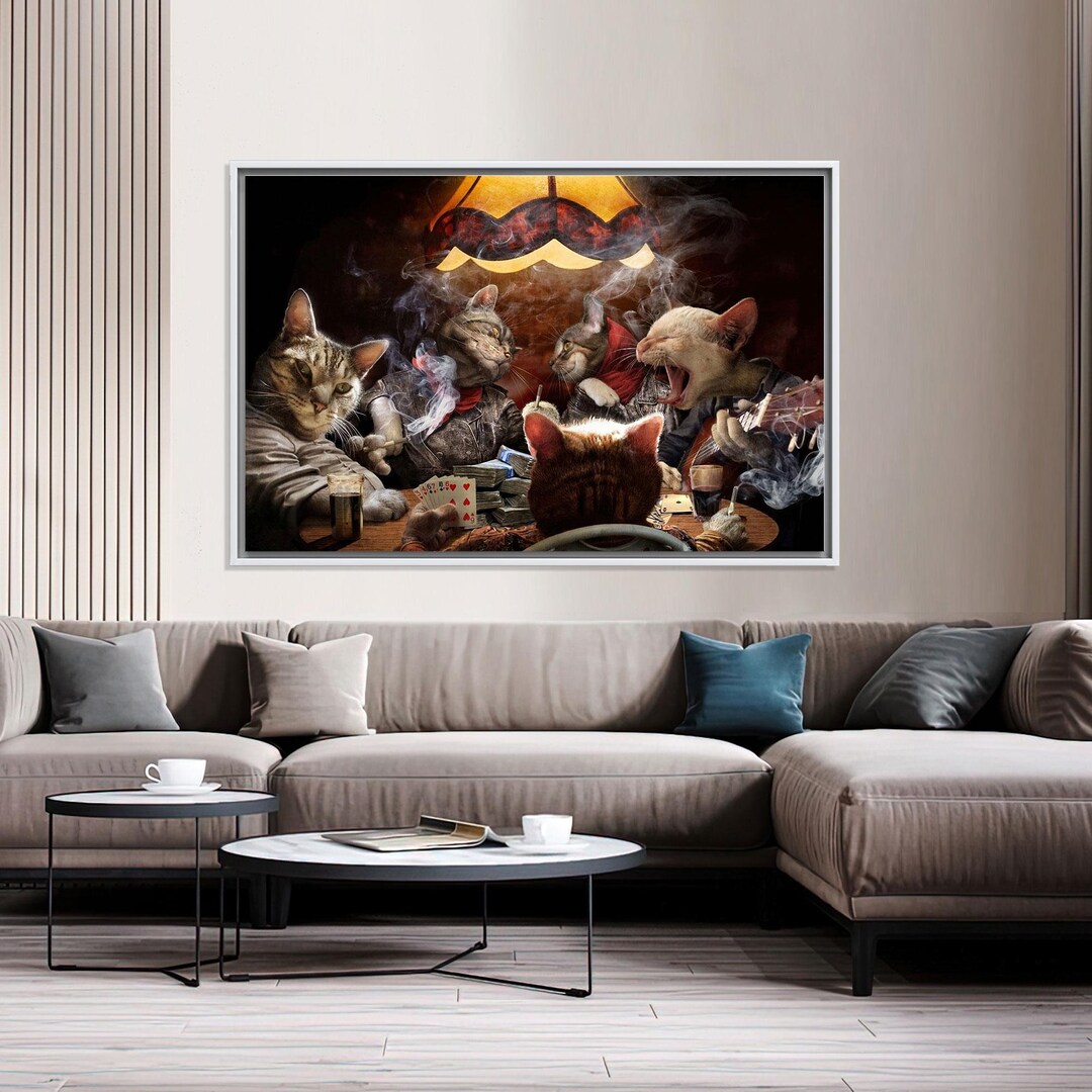 Cats Wall Decor, Modern Printed, Cats With Playing Cards Wall Decor ...