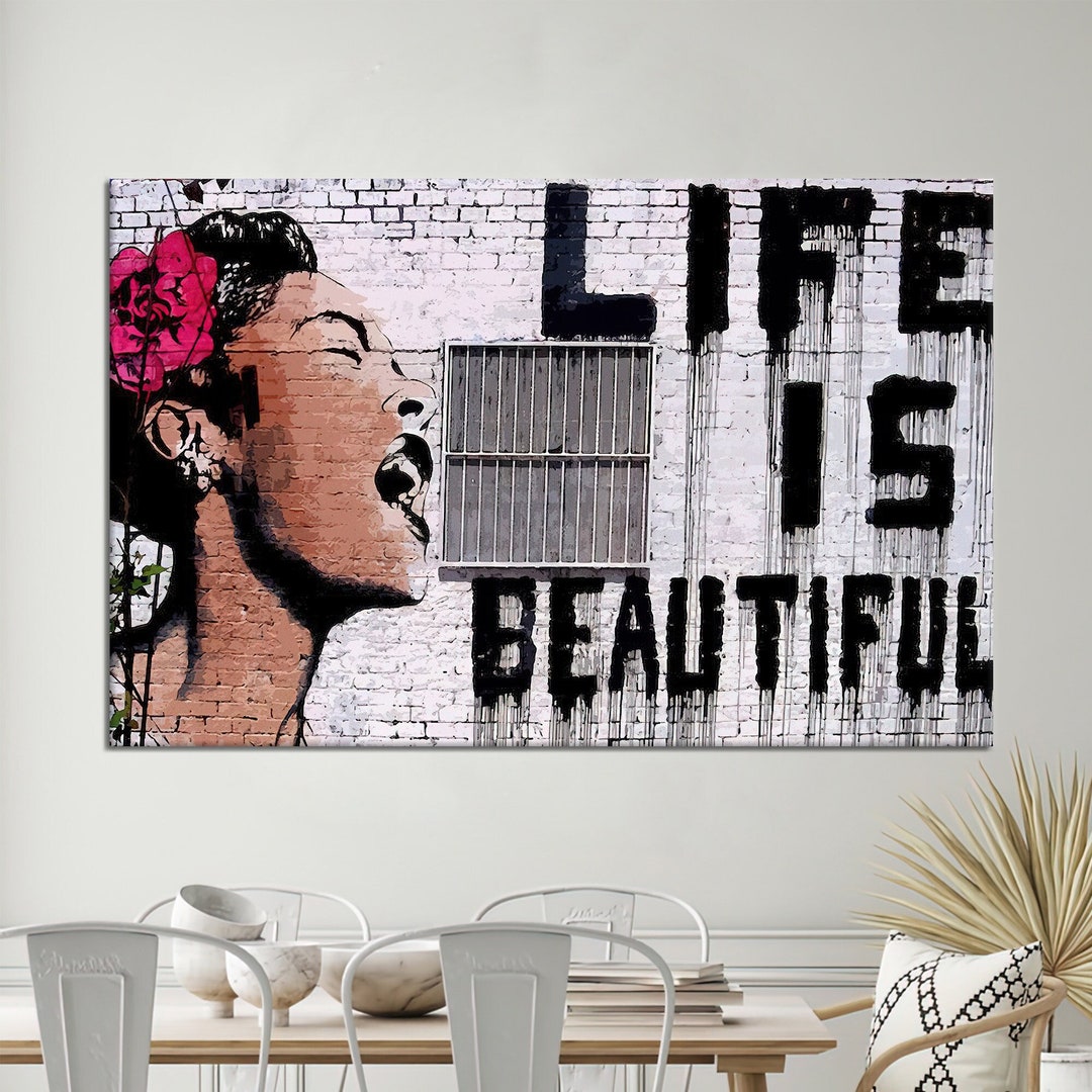 Life is Beautiful, Banksy Canvas Wall Art, Banksy Woman Graffiti Art ...