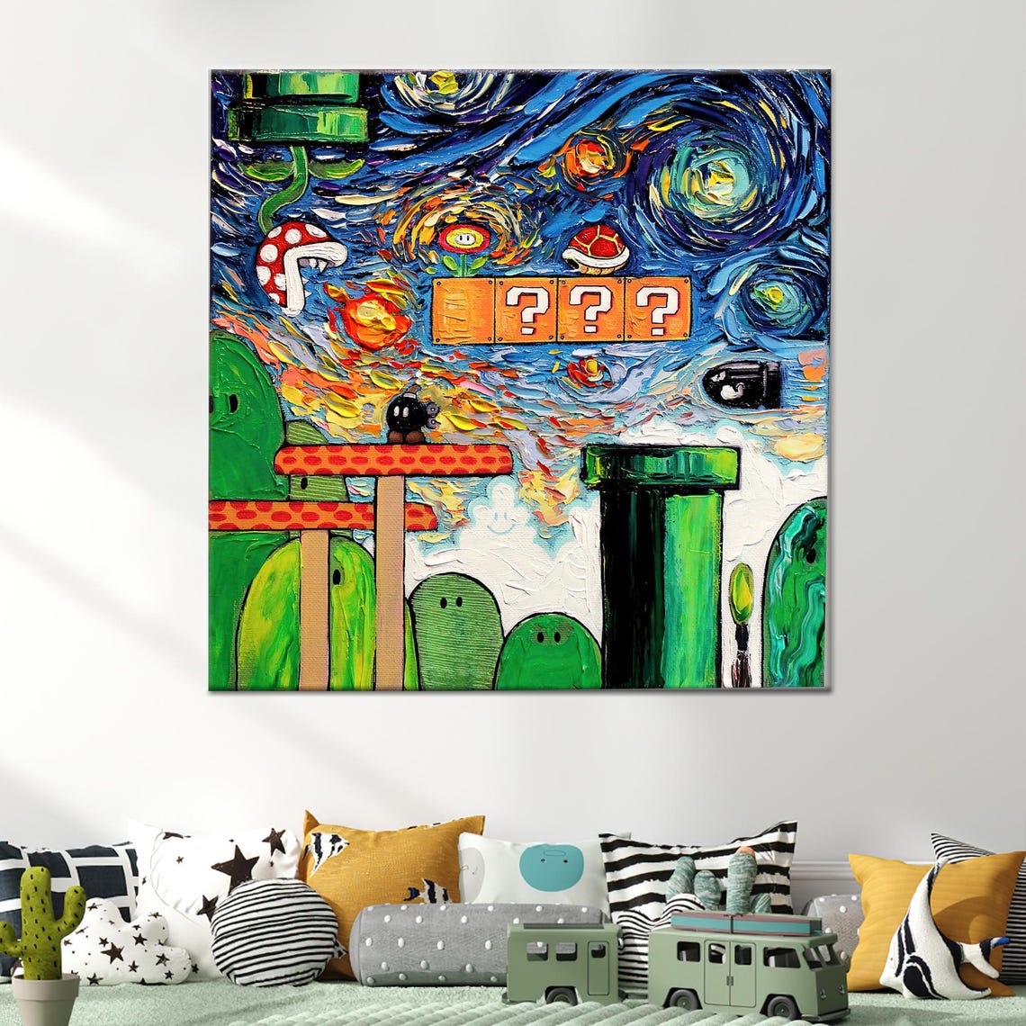 Starry Night Mario Canvas Art: Van Gogh Style, Modern Wall Decor - Etsy