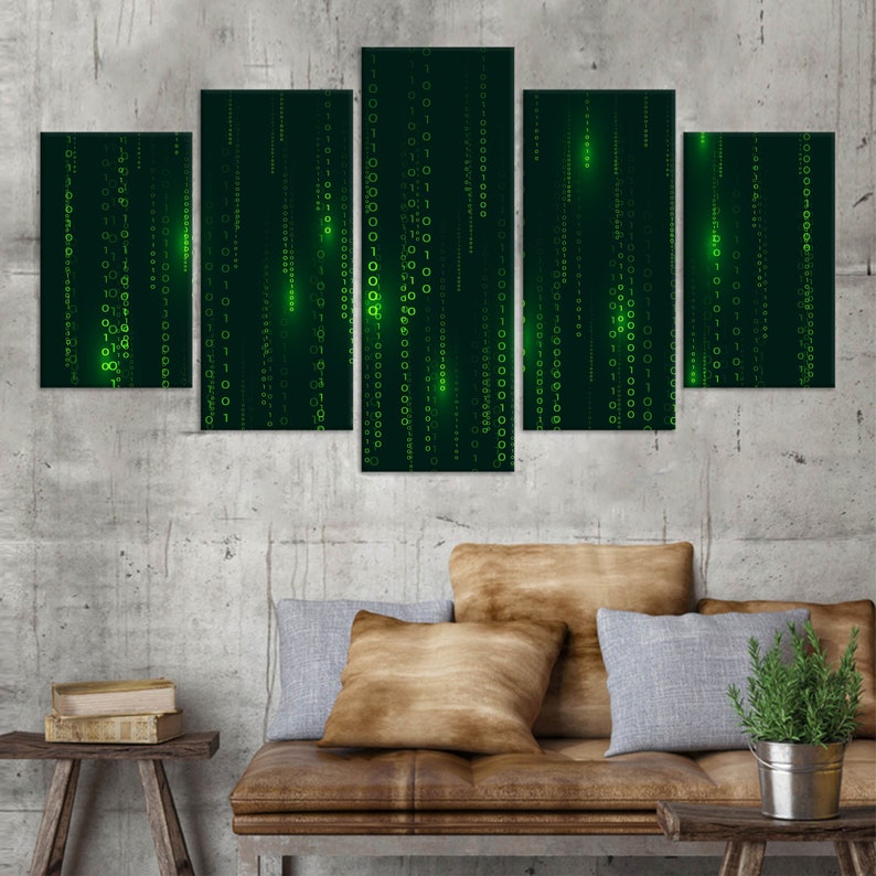 Matrix Code Wall Art – Green Digital Binary Canvas – Tech Inspired ...