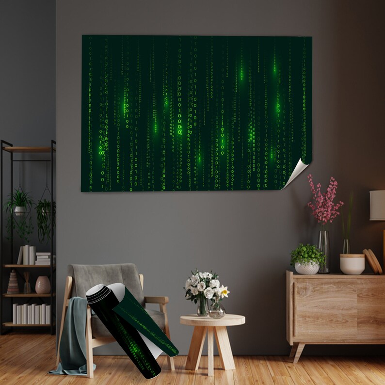 Matrix Code Wall Art – Green Digital Binary Canvas – Tech Inspired ...