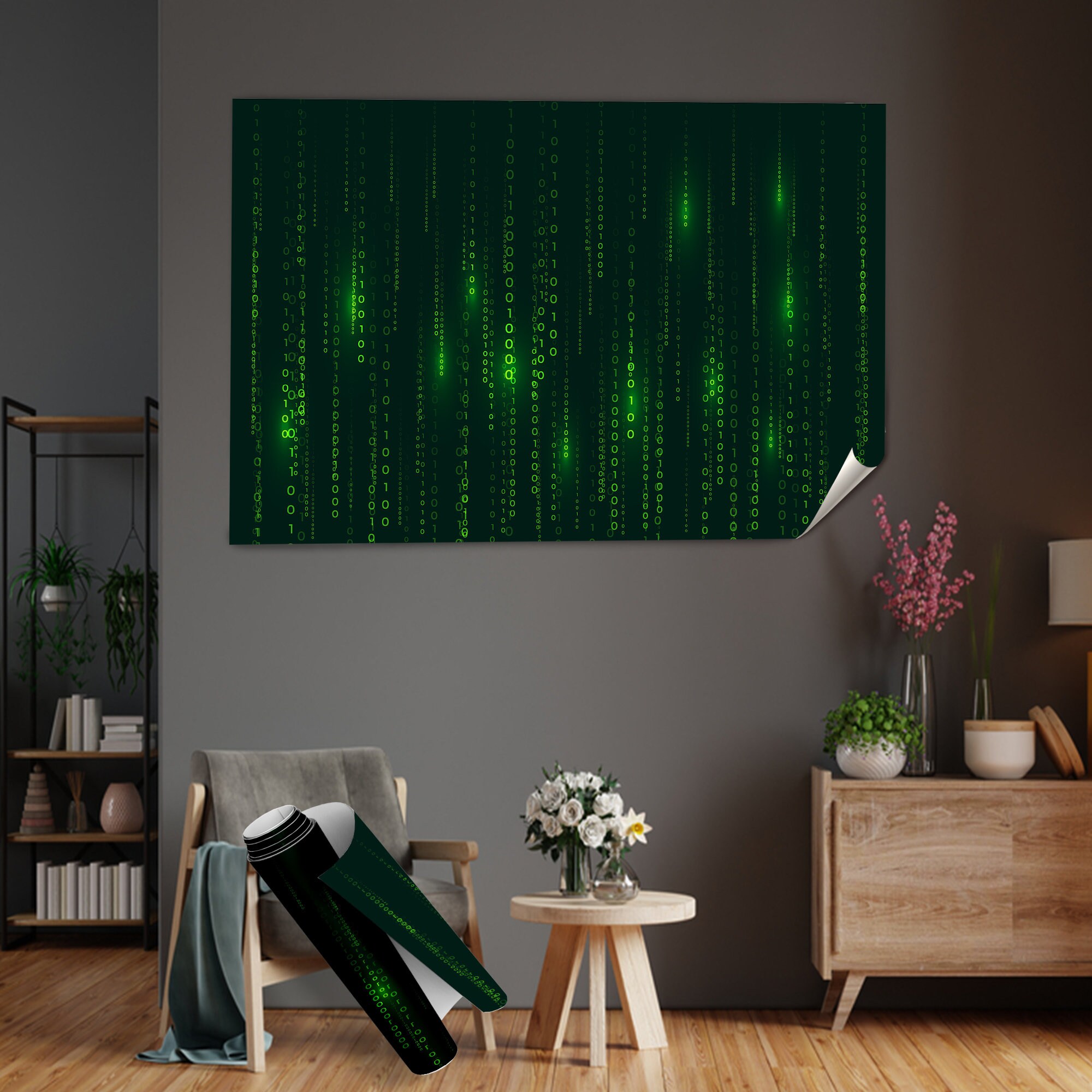Matrix Code Wall Art – Green Digital Binary Canvas – Tech Inspired ...