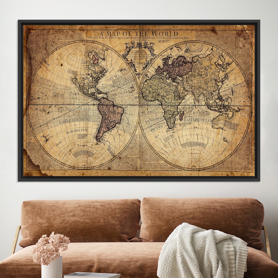 Vintage World Map Canvas Print: Framed Office Wall Art - Etsy UK