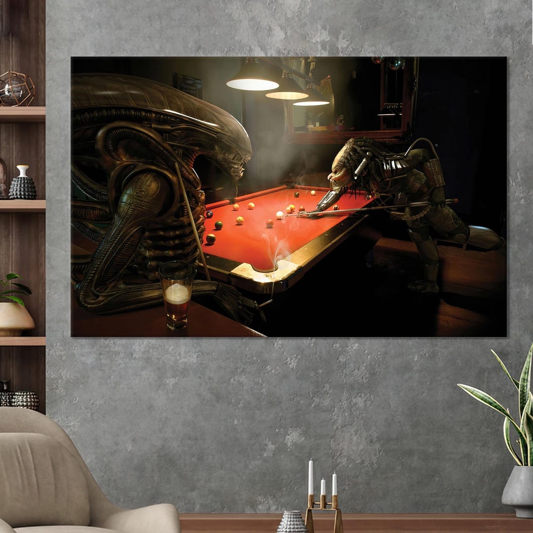 Alien Vs Predator Playing Pool Canvas Print: Man Cave Wall Art - Etsy