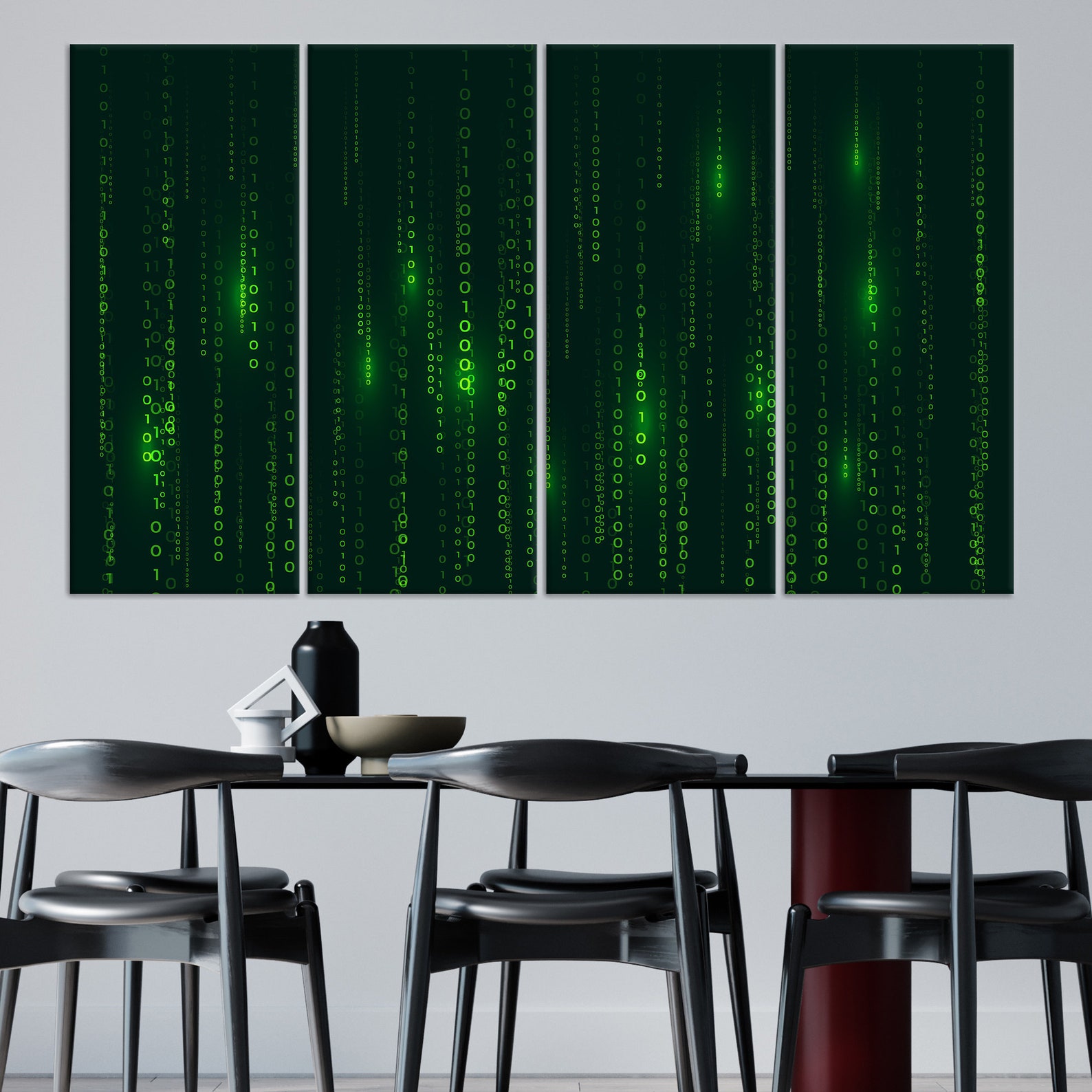 Matrix Code Wall Art – Green Digital Binary Canvas – Tech Inspired ...