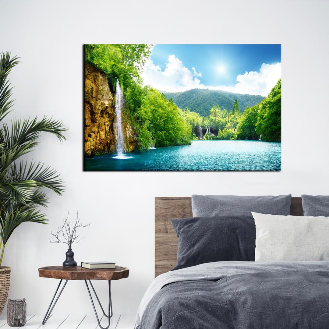 Tree View 3D Canvas, Waterfall in Deep Forest Wall Hangings, Landscape ...