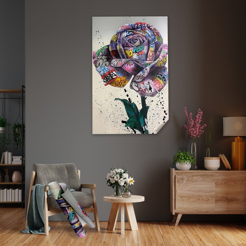 Banksy Rose Graffiti Art: Modern Colorful Canvas Print - Etsy