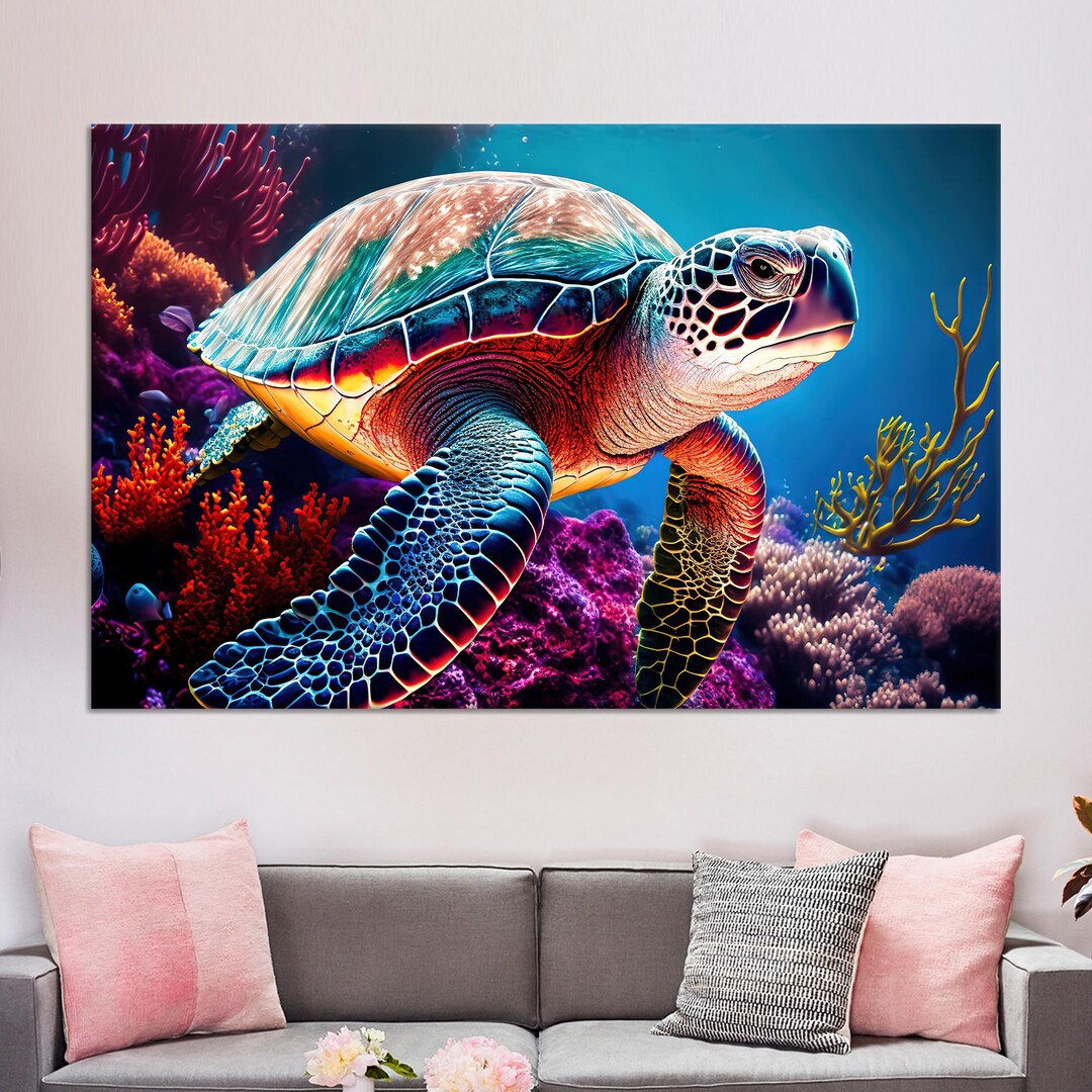 Seascape Poster, Sea Turtle Canvas Art, Animal Canvas, Personalized ...