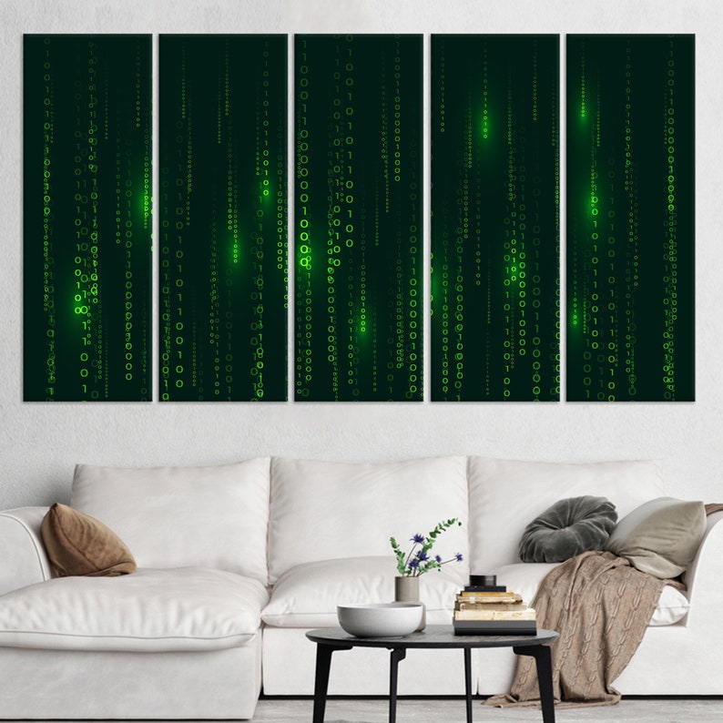 Matrix Code Wall Art – Green Digital Binary Canvas – Tech Inspired ...