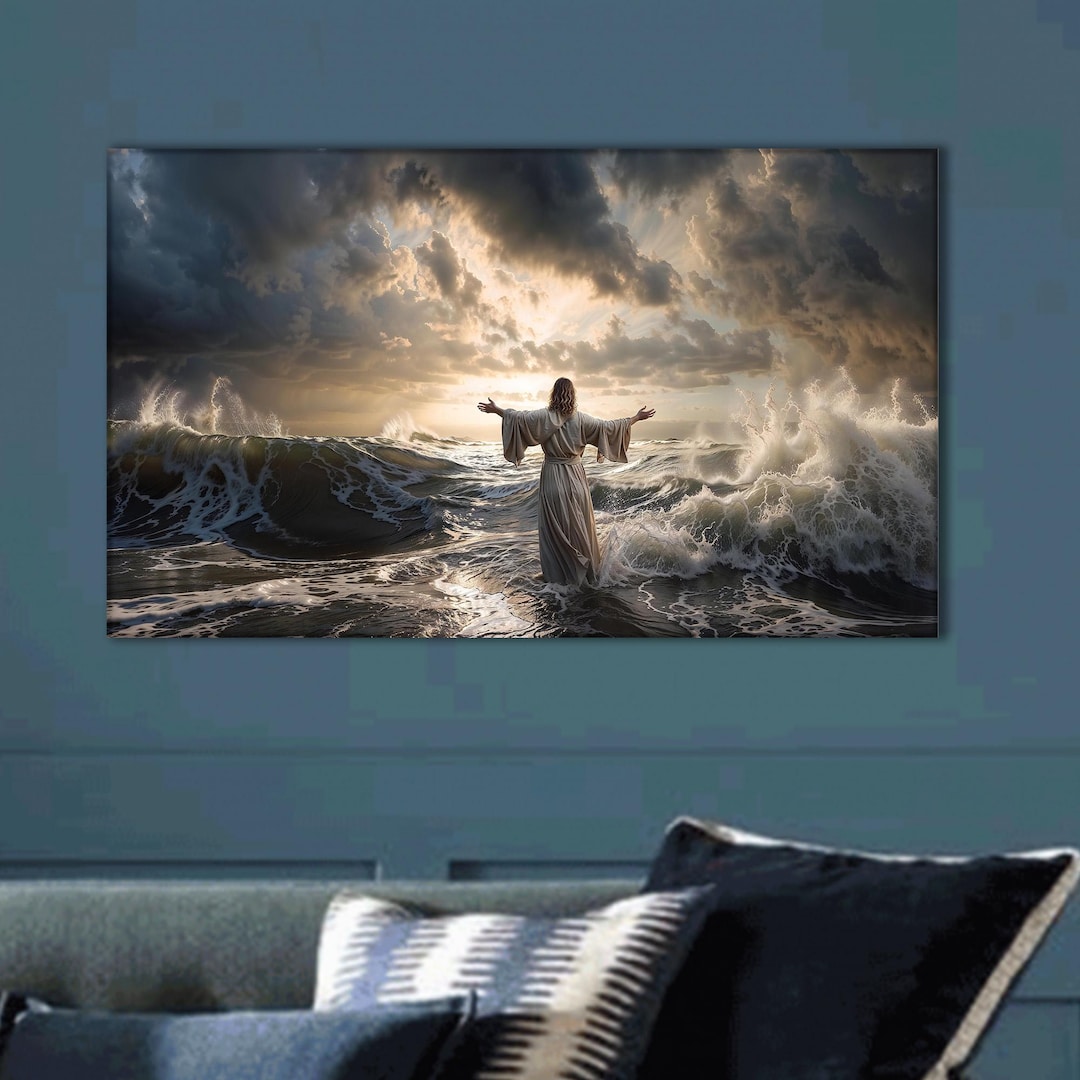 Spiritual Ocean Canvas Art: Divine Figure, Religious Stormy Sea - Etsy