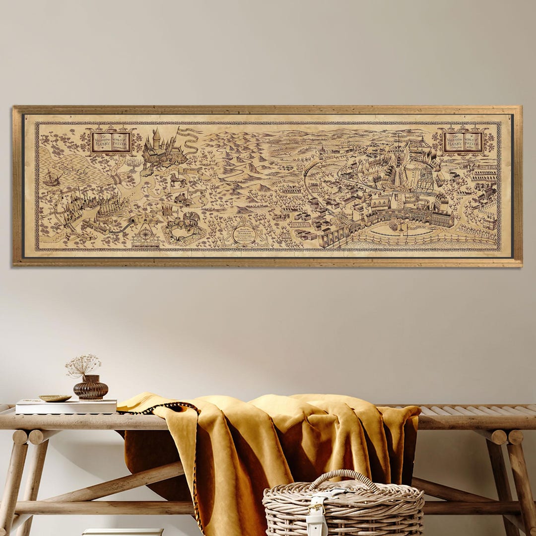Fantasy Wizard Map Wall Art – Vintage Style Castle & Village Canvas ...