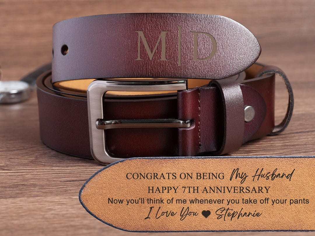Personalized Leather Belt for Men, Custom Engraved Cowhide Anniversary ...
