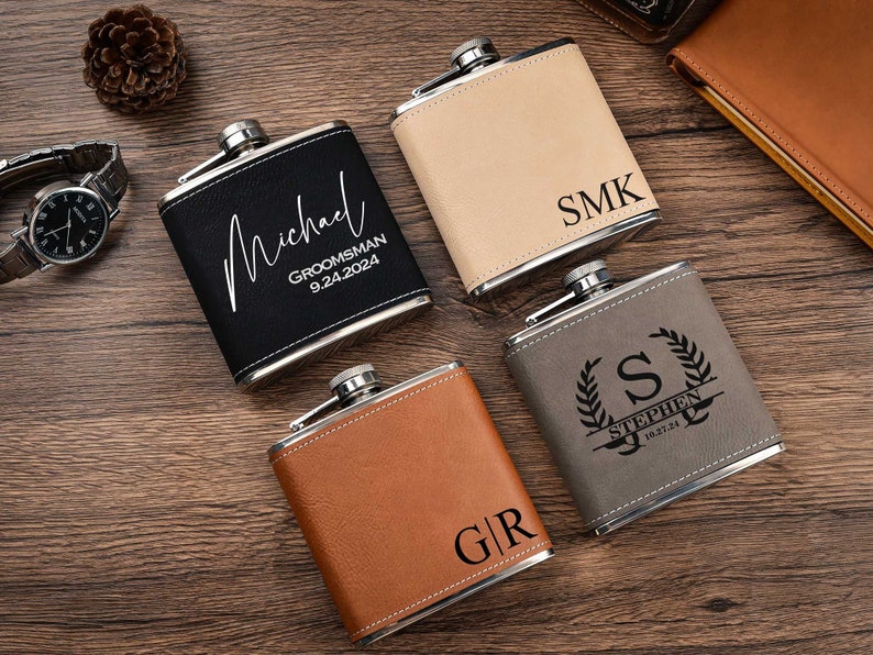Personalized Leather Flask: Groomsmen Gift, 6 Oz Hip Flask - Etsy