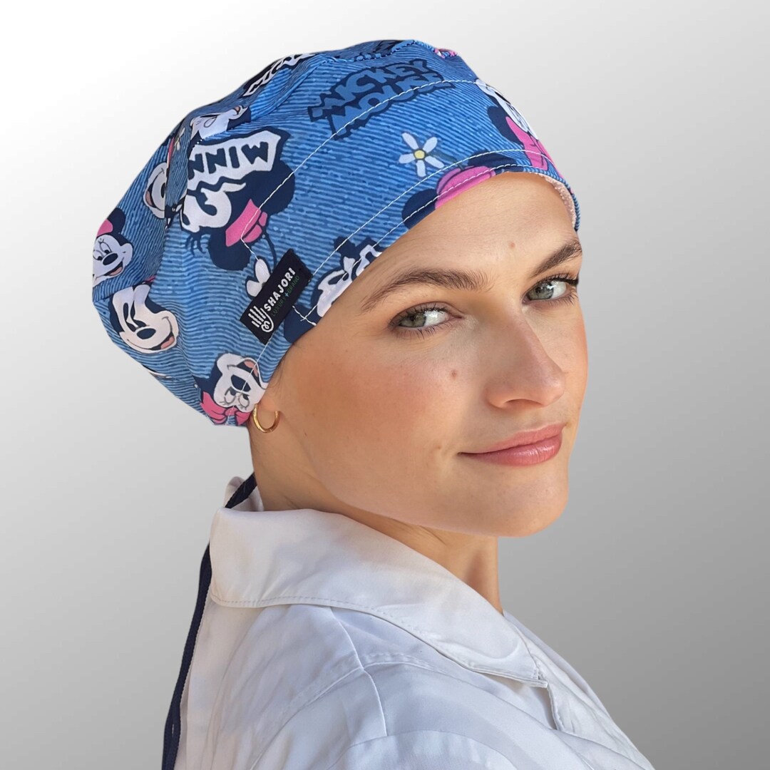 Women's Scrub Caps - Disney Minnie Mouse Print on Blue | Women's ...