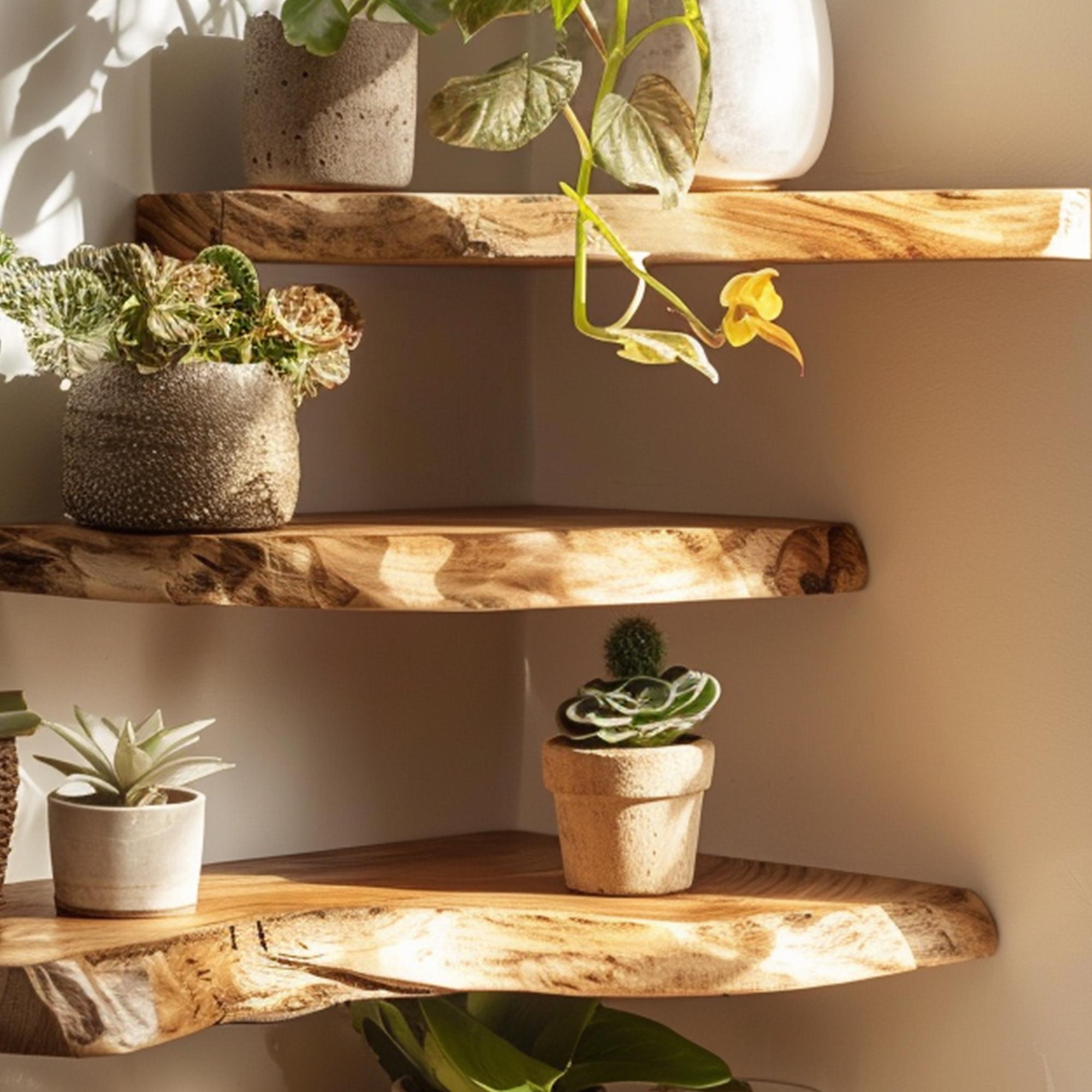 Rustic Floating Corner Shelf Christmas Bookshelf Decorations Corner ...