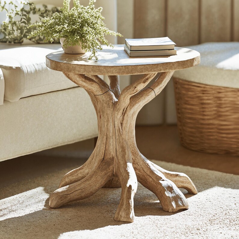 Farmhouse Round End Table Live Edge End Table Rustic Table Solid Wood ...