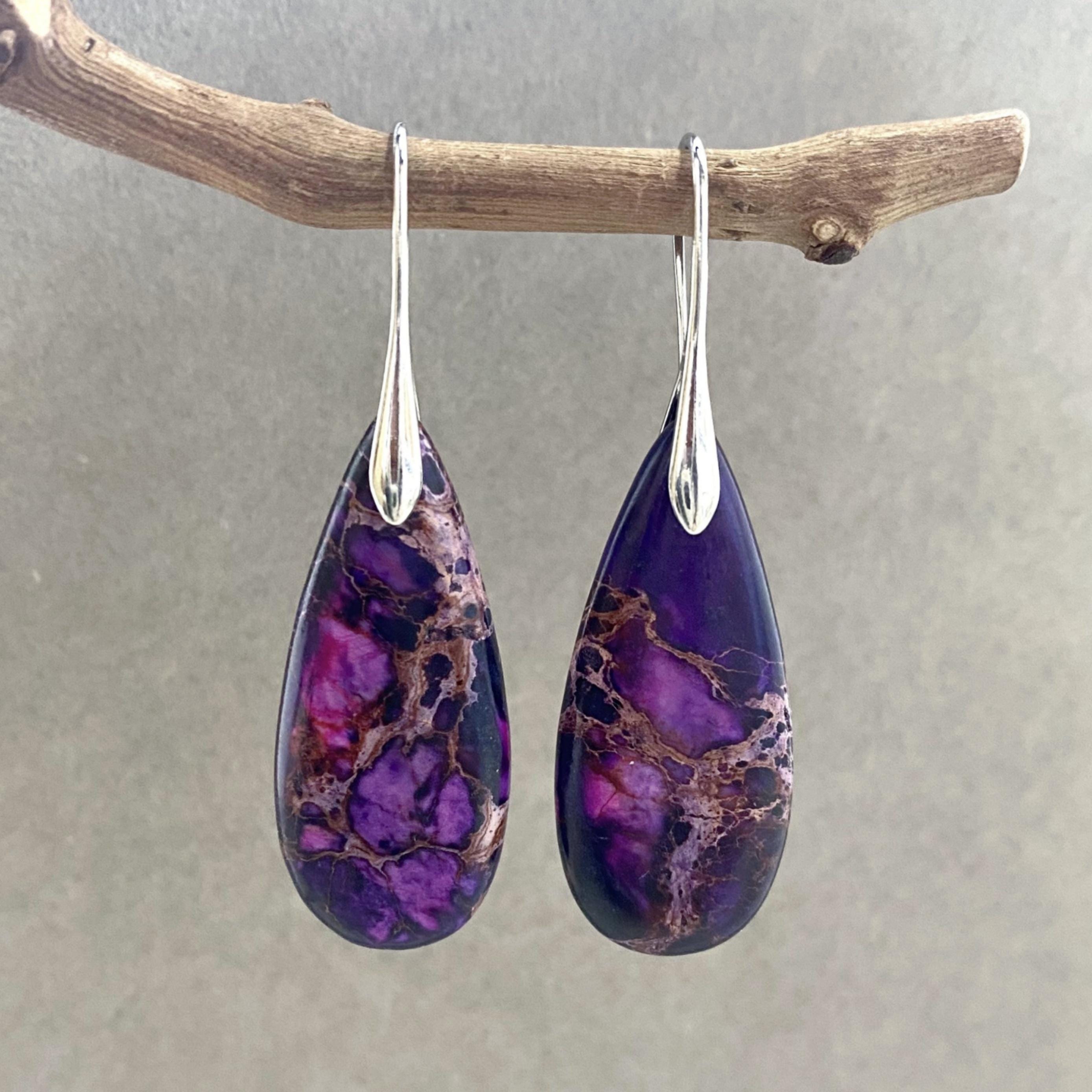 Purple Jasper Stone Drop Earrings: Boho Meditation Jewelry - Etsy UK