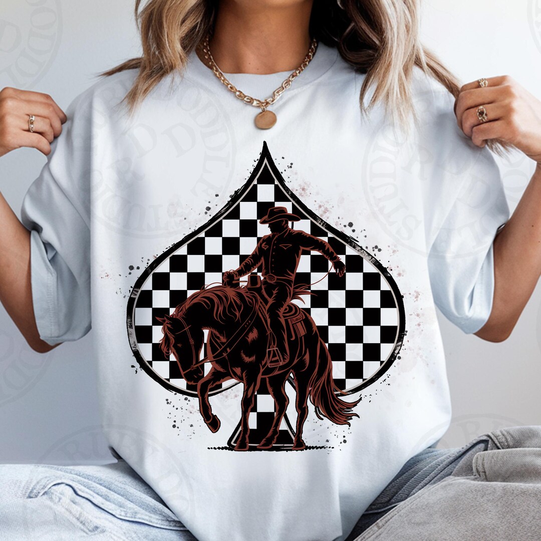 Distressed Checkered Spade Rodeo PNG, Western Bucking Horse, Vintage ...