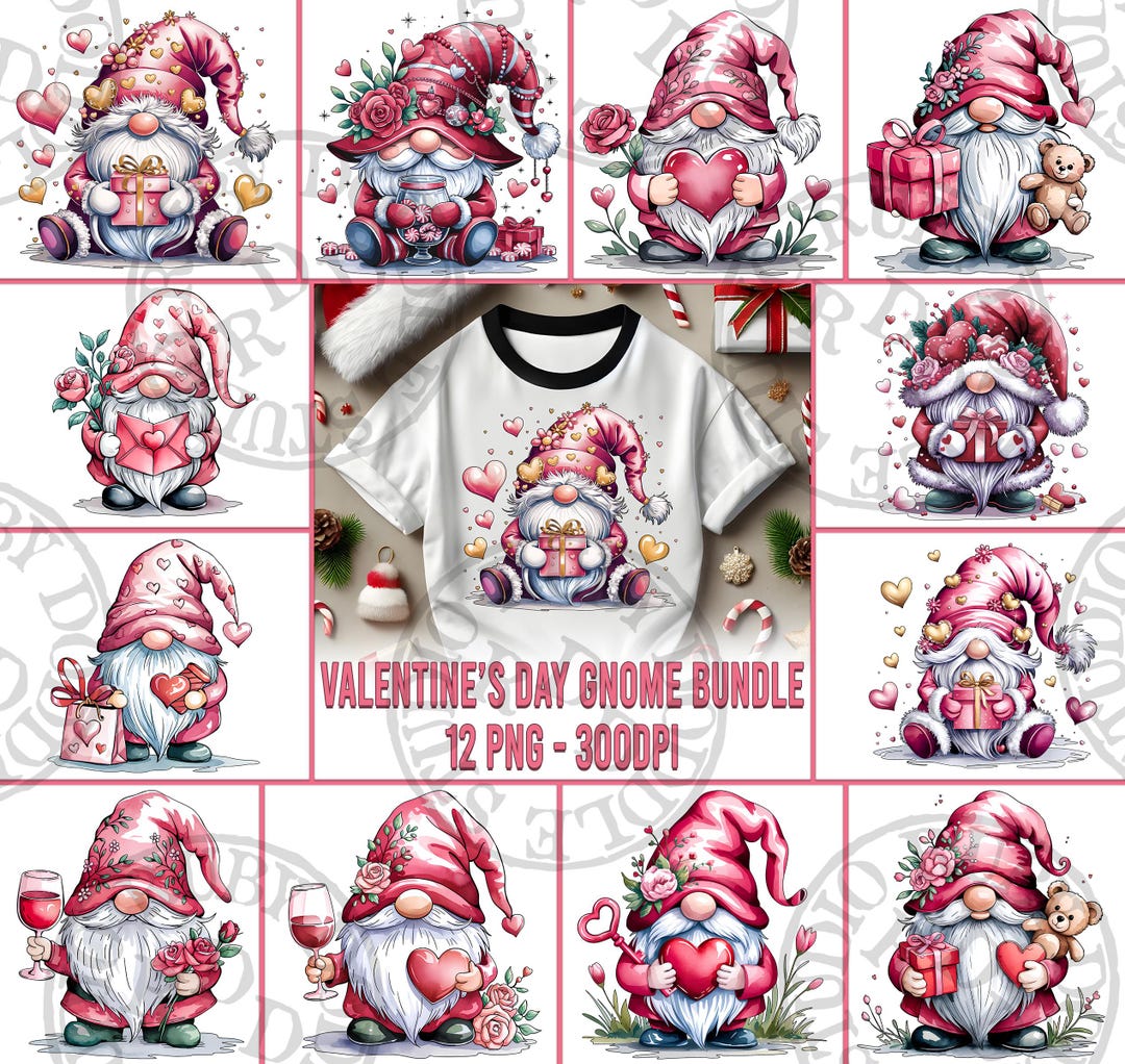 Valentine's Day Gnome Bundle Png, Gnome Png, Valentine's Gnome Png ...
