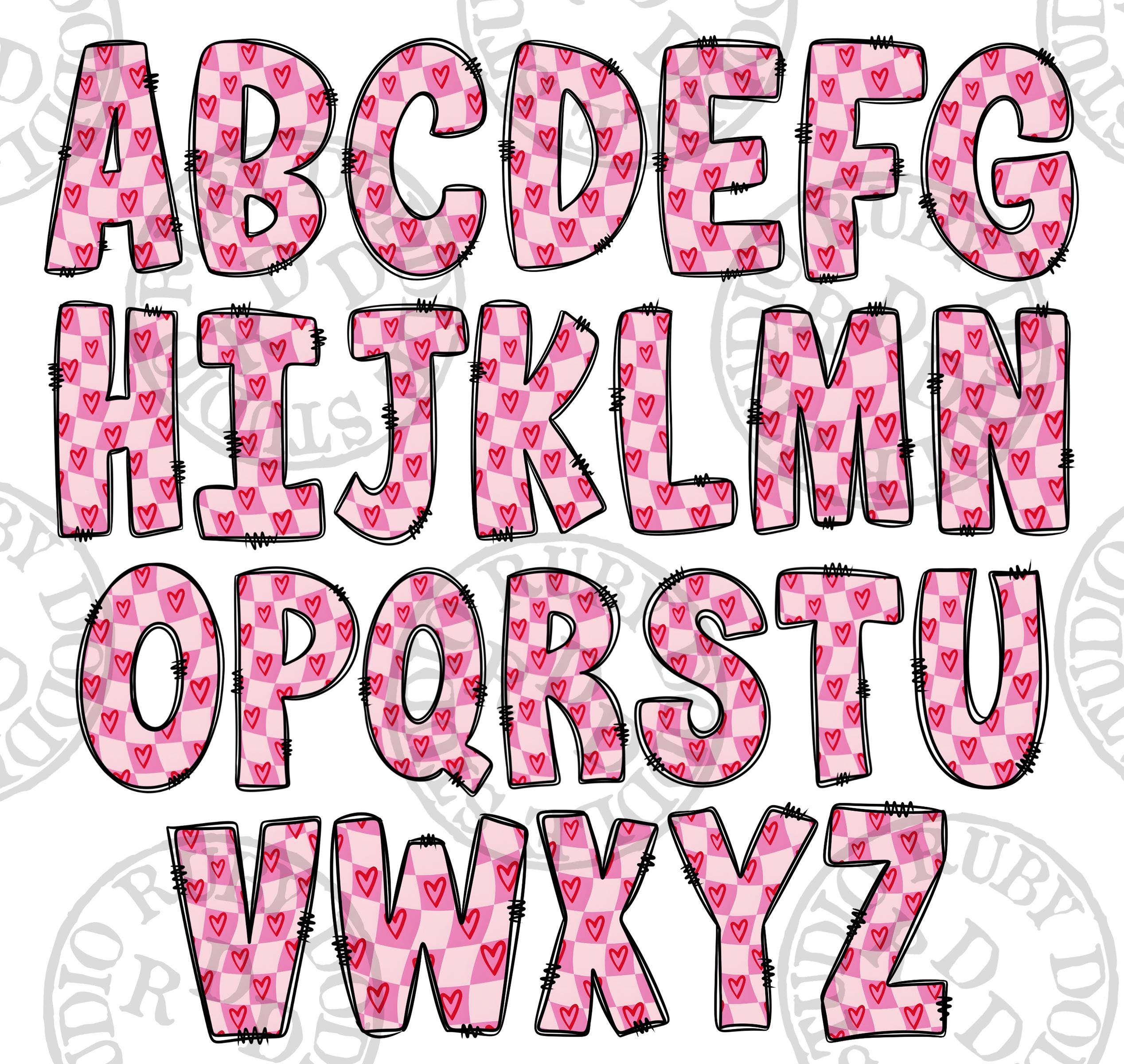 Valentine's Day Doodle Alphabet Bundle Png,valentine Font,valentine ...