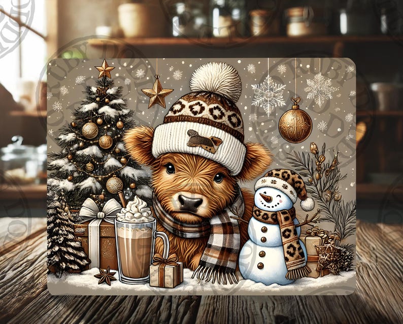 Cute Christmas Highland Cow Cutting Board Png, Christmas Png, Christmas ...