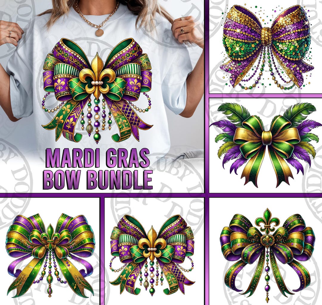 Mardi Gras Coquette Bow Bundle Png,mardi Gras Bundle Png,mardi Gras Bow ...