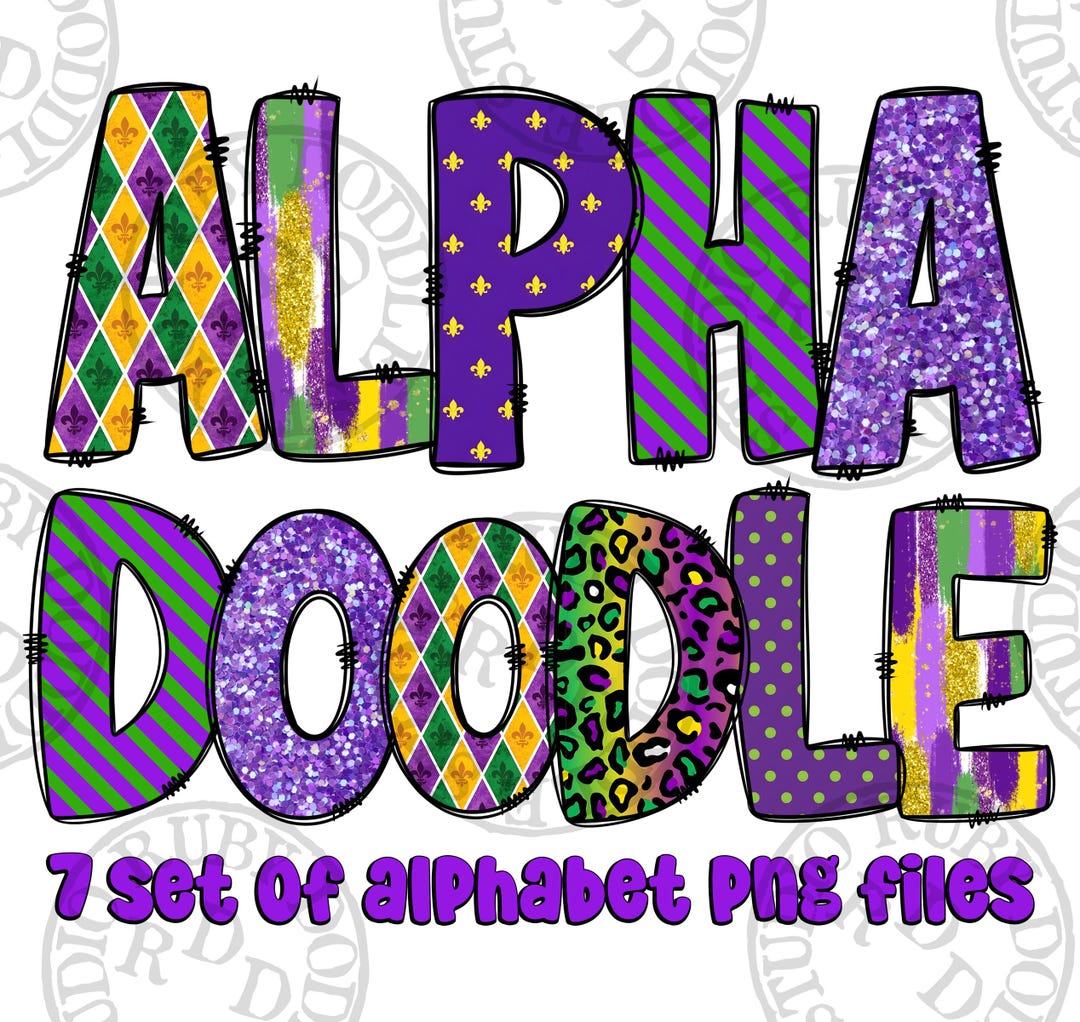 Mardi Gras Doodle Alphabet Bundle Png,mardi Gras Font,mardi Gras ...