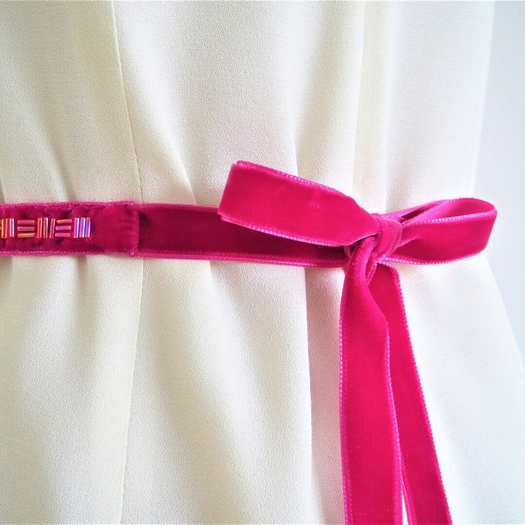 Fuchsia Pink Velvet Sash, Bead or Plain, Handmade Wedding Sash, Bride ...