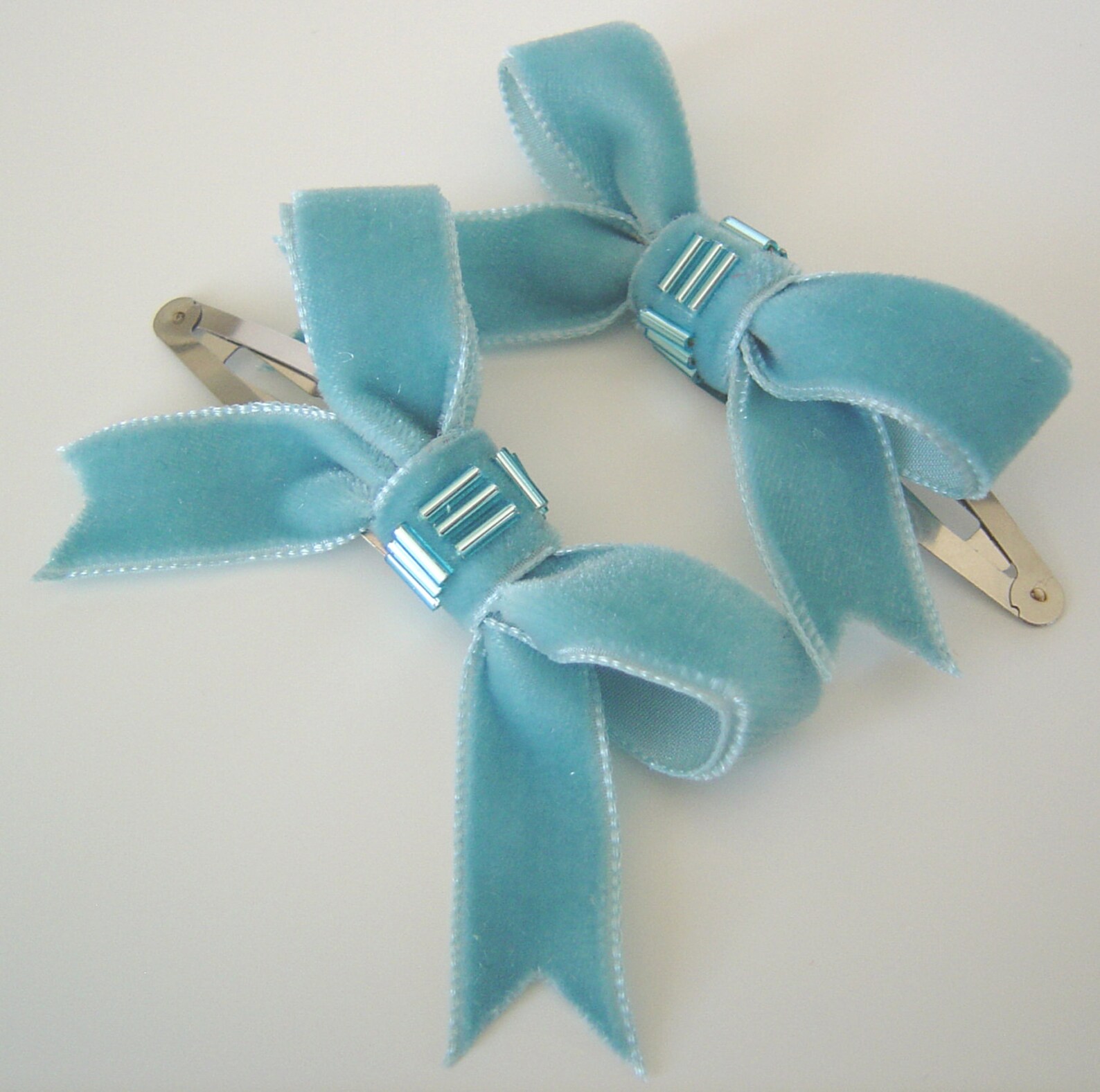 Aqua Velvet Bow Hair Clips Bow Clips Made in UK Hair Bows | Etsy