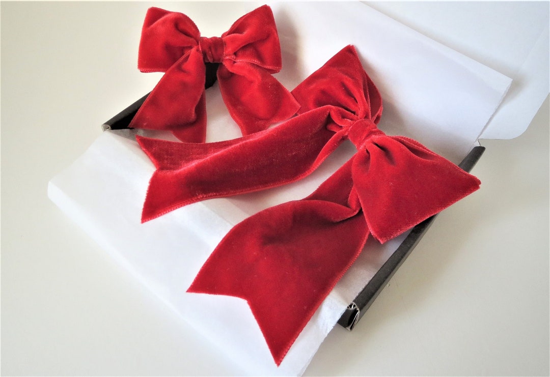 Red Velvet Hair Bows, Hair Bow Gift Box, Ribbon Bow Bundle, Handmade ...