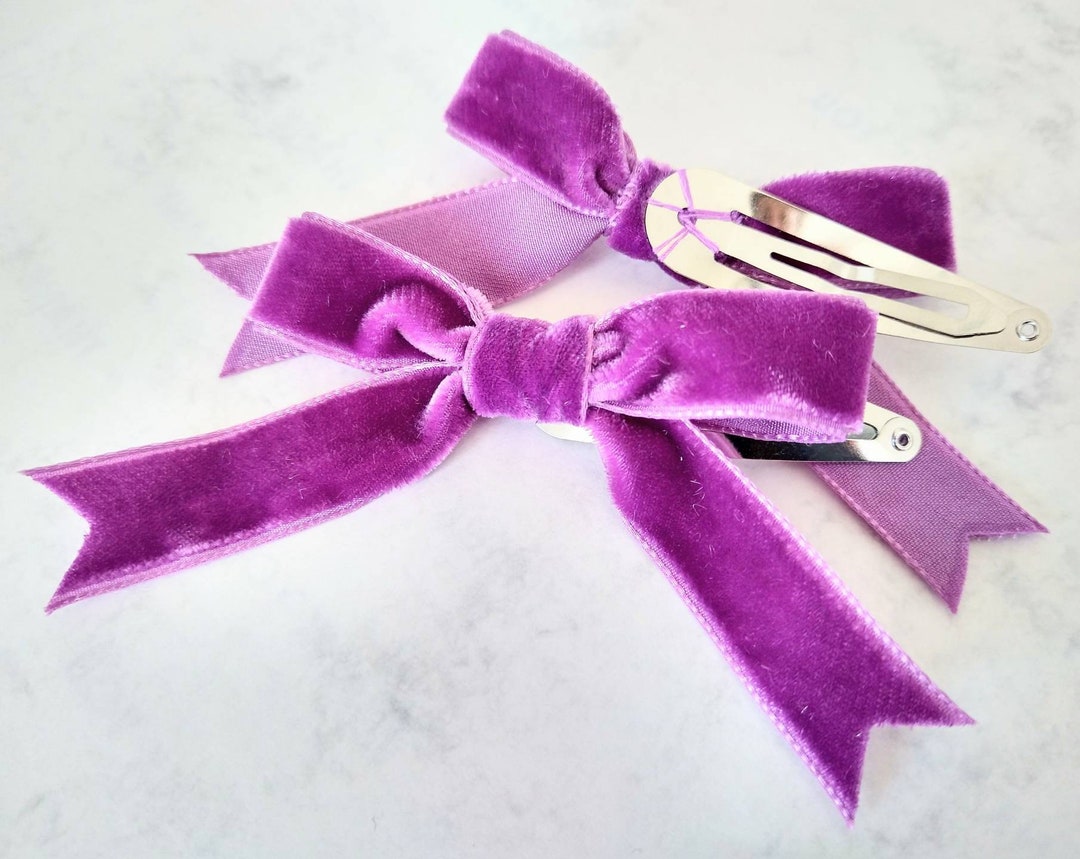 Purple Velvet Bow Hair Clips, Purple Hair Bow, Ribbon Hair Bow ...