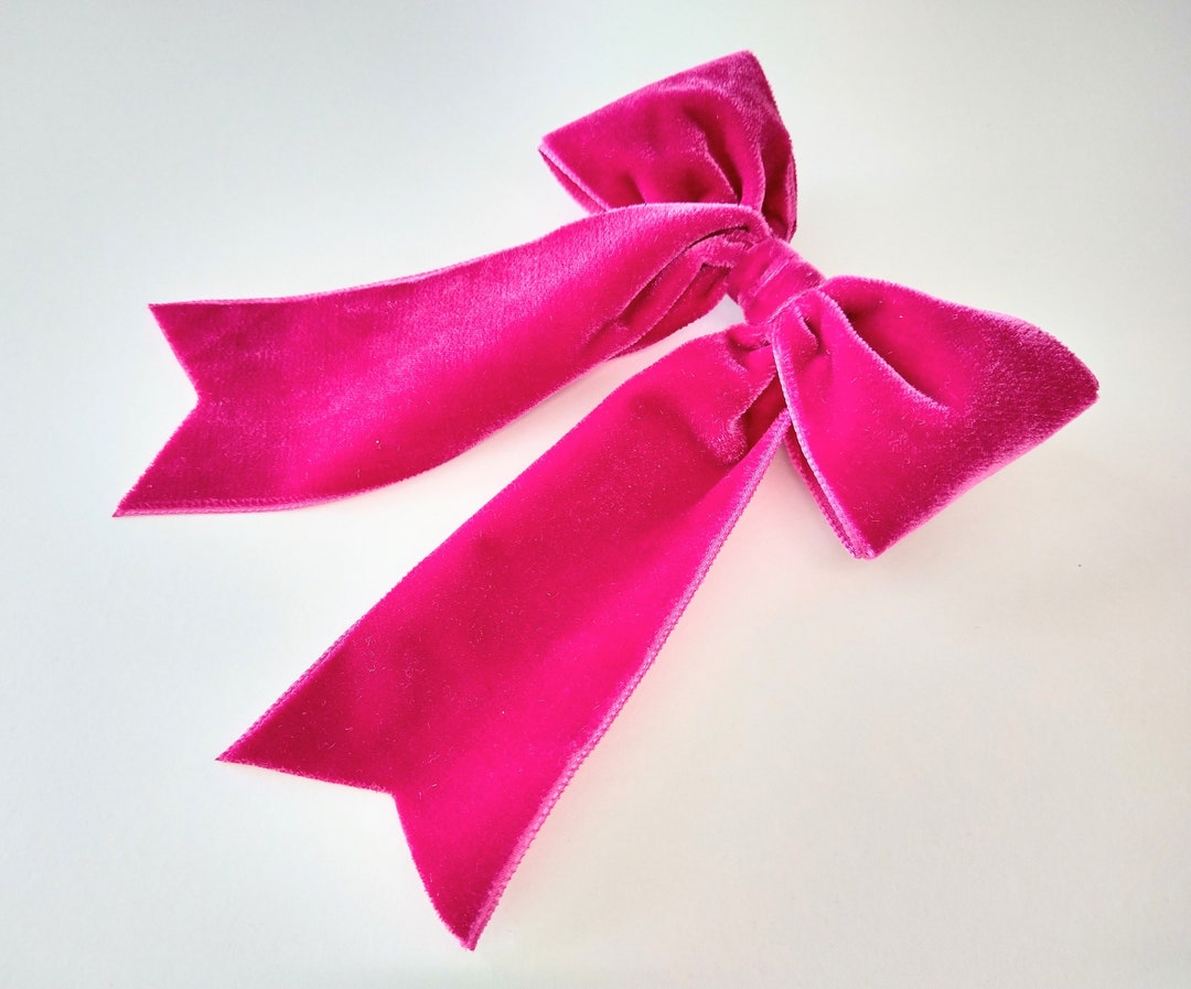 Fuchsia Pink Velvet Hair Bow, Plain or Beaded Bow, Handmade Bow ...