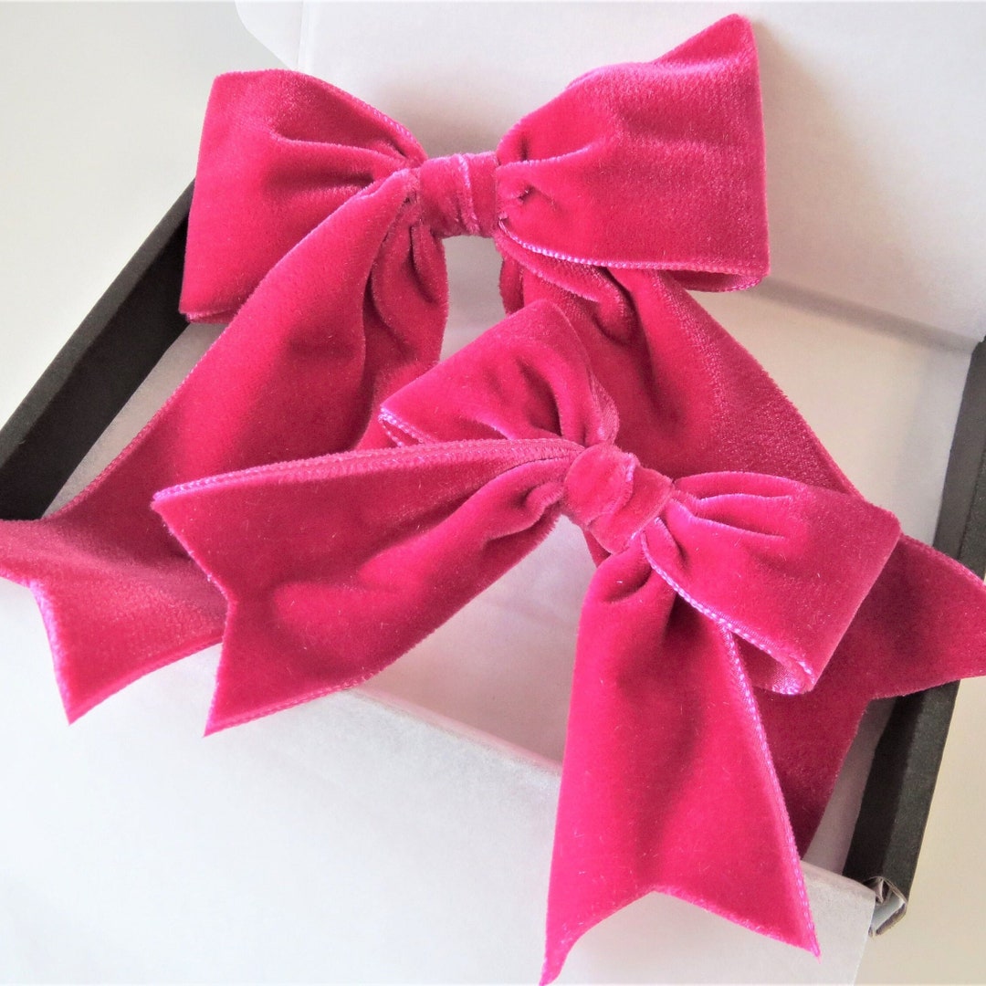 Larger & Smaller Fuchsia Velvet Bows, Hair Bow Gift, Bow Bundle ...
