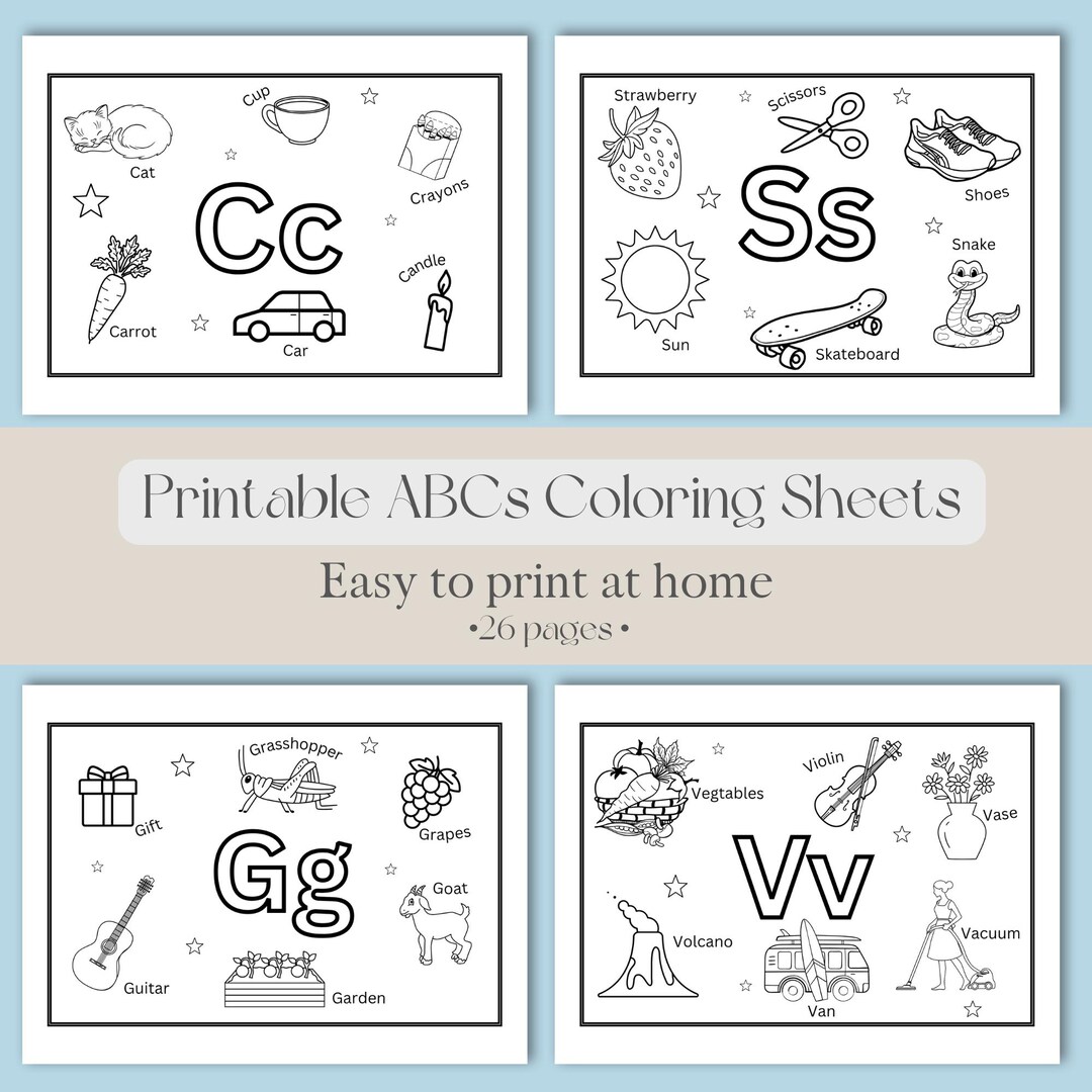 26pg Printable Abcs Coloring Activity Worksheets for Preschool/vpk/k5 ...