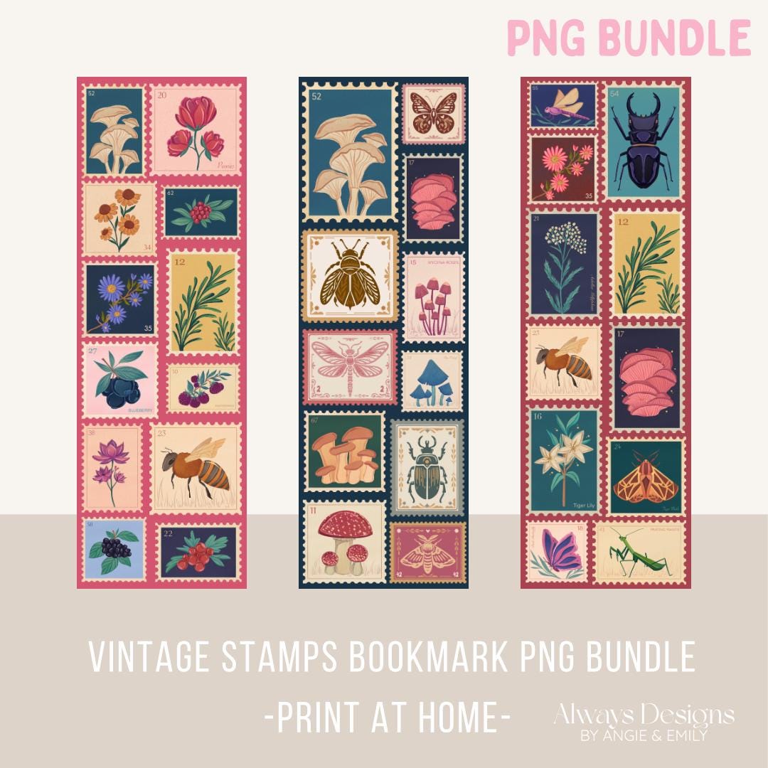 Vintage Stamps Printable Bookmark Bundle, Reader Gifts, Bookish, Reader ...