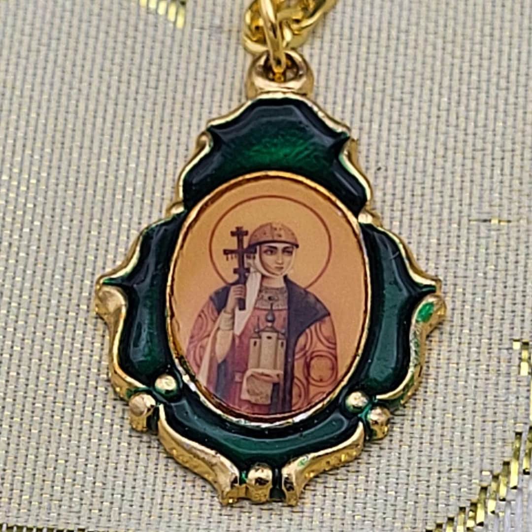 Vintage Orthodox Icon Pendant and Necklace. Saint Olga of Kiev ...