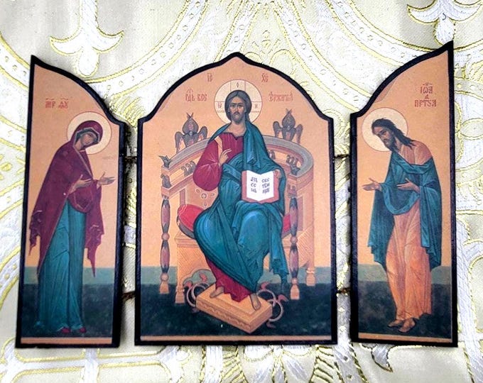Vintage Antique Orthodox Triptych Icon Deesis. Theotokos Jesus Christ Saint John - Etsy