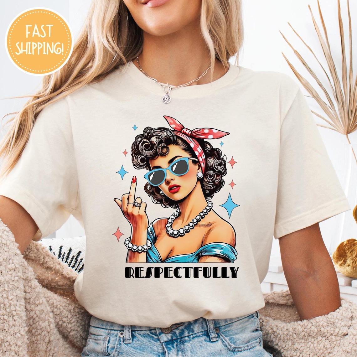 Retro Sassy Girl Respectfully Shirt, Funny Middle Finger Graphic Tee ...