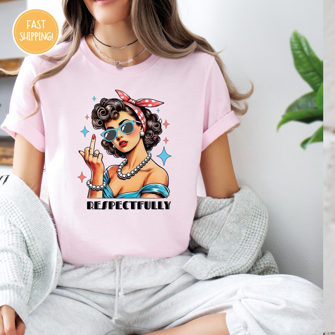 Retro Sassy Girl Respectfully Shirt, Funny Middle Finger Graphic Tee ...