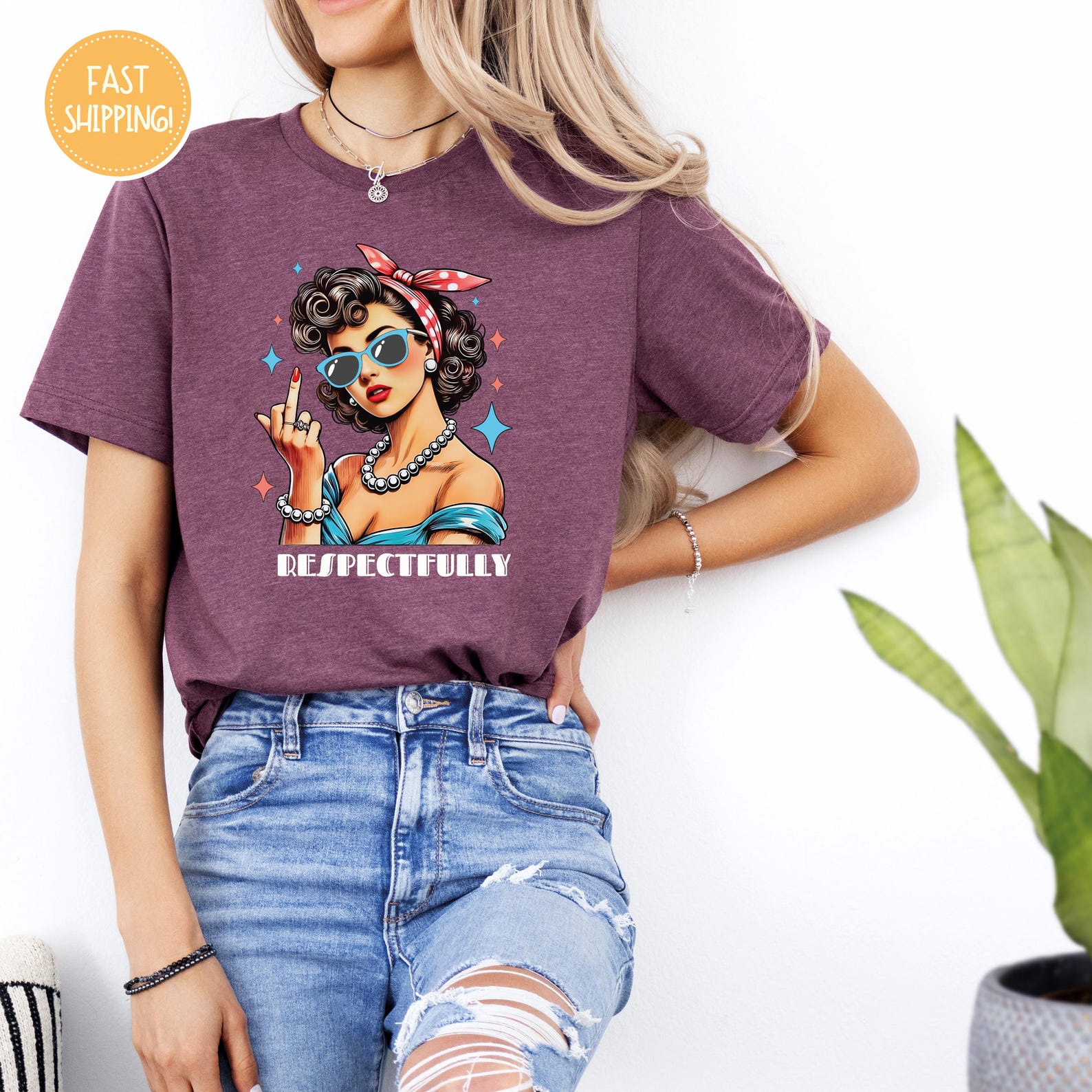 Retro Sassy Girl Respectfully Shirt, Funny Middle Finger Graphic Tee ...