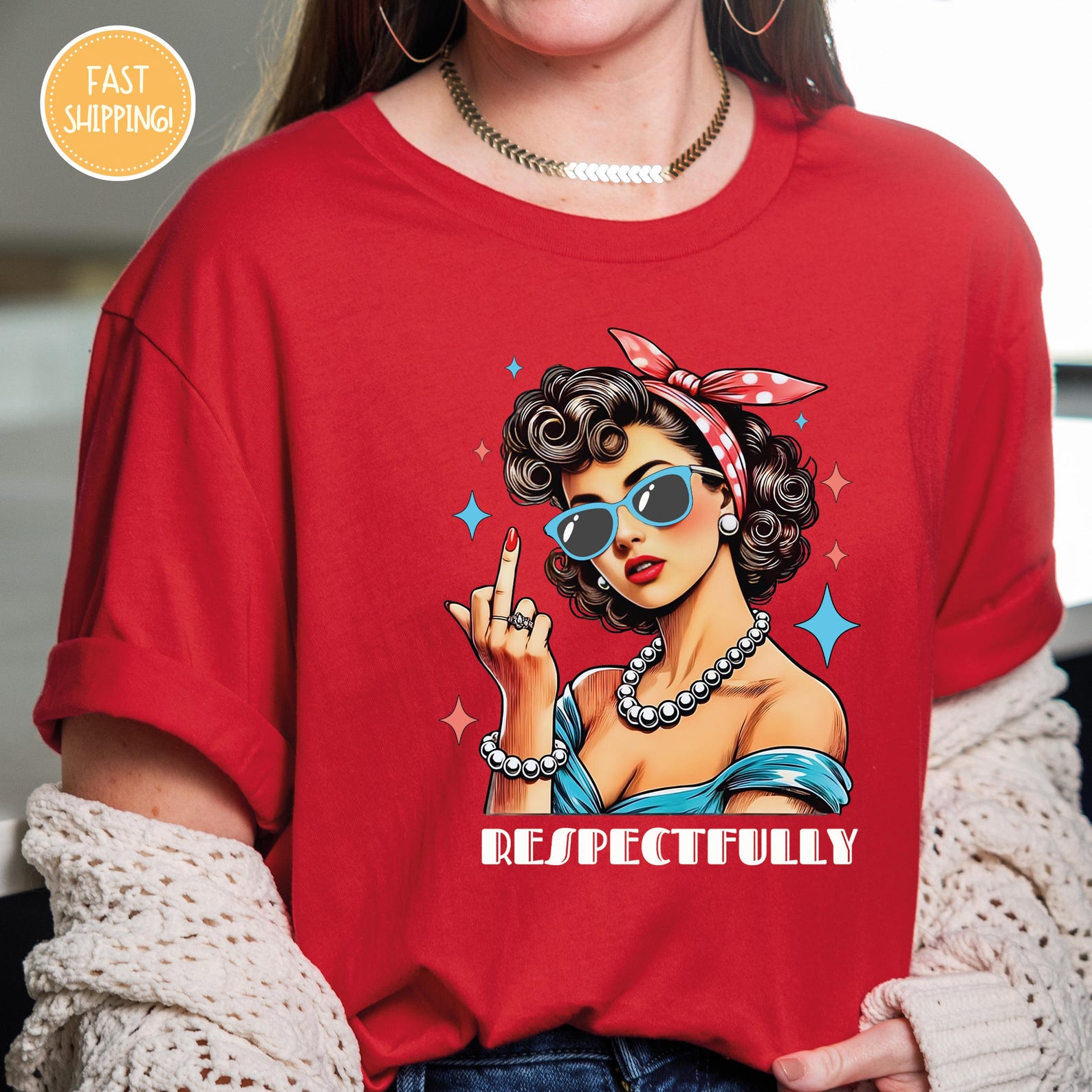 Retro Sassy Girl Respectfully Shirt, Funny Middle Finger Graphic Tee ...