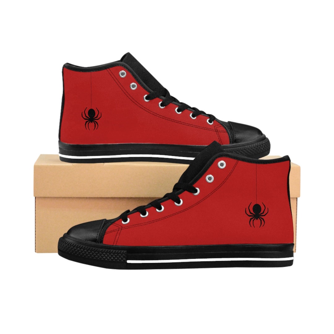 Red Custom Spidey Men's Classic Sneakers Converse Shoe in Black Sole ...