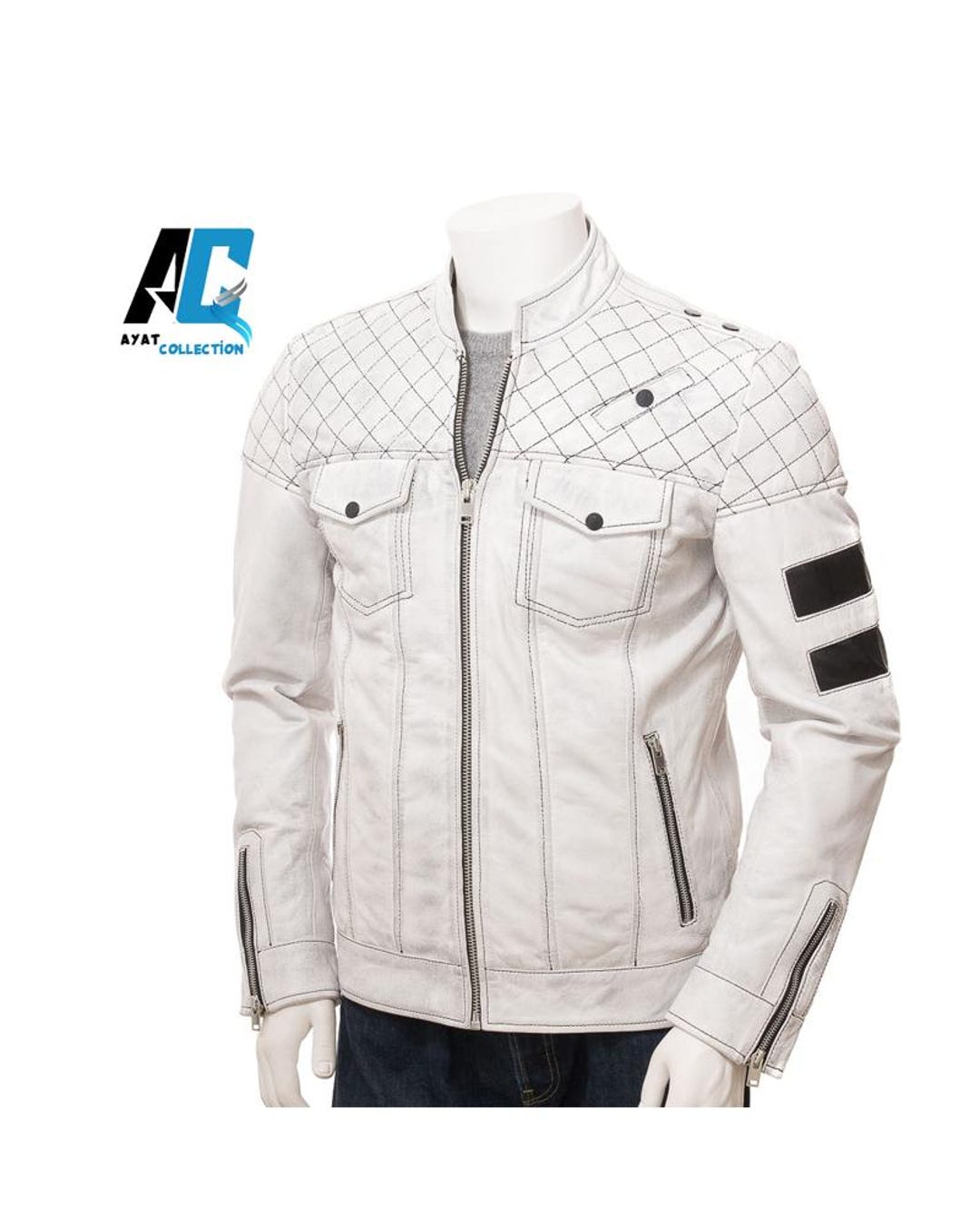 Mens White Motorcycle Leather Jacket, Stylish Biker Leather Jacket ...