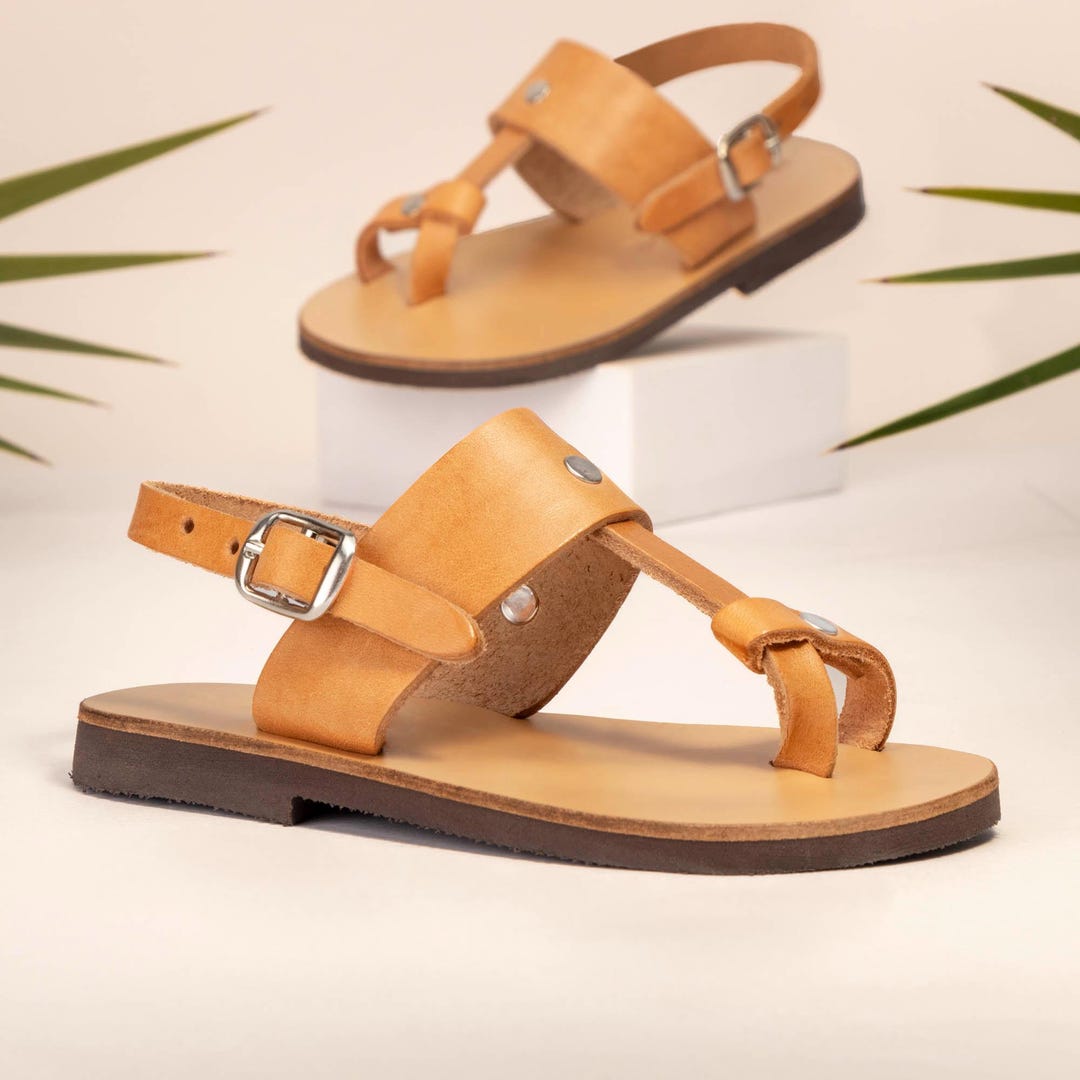 Top-grain Leather Rear Strap Toe Ring Sandals for Kids, Eco-friendly ...
