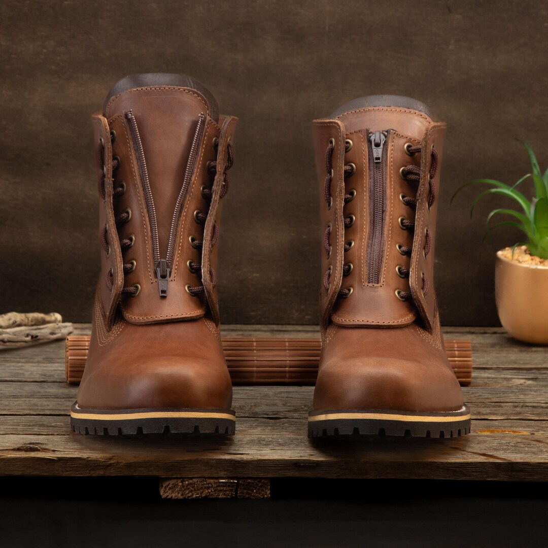 Handcrafted Men's Leather Zip-front Boots Customizable Rugged, Non-slip ...