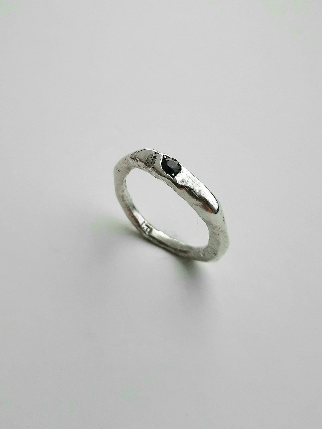 Melted Silver Ring With Natural Gemstone, Organic Shape Sterling Silver ...